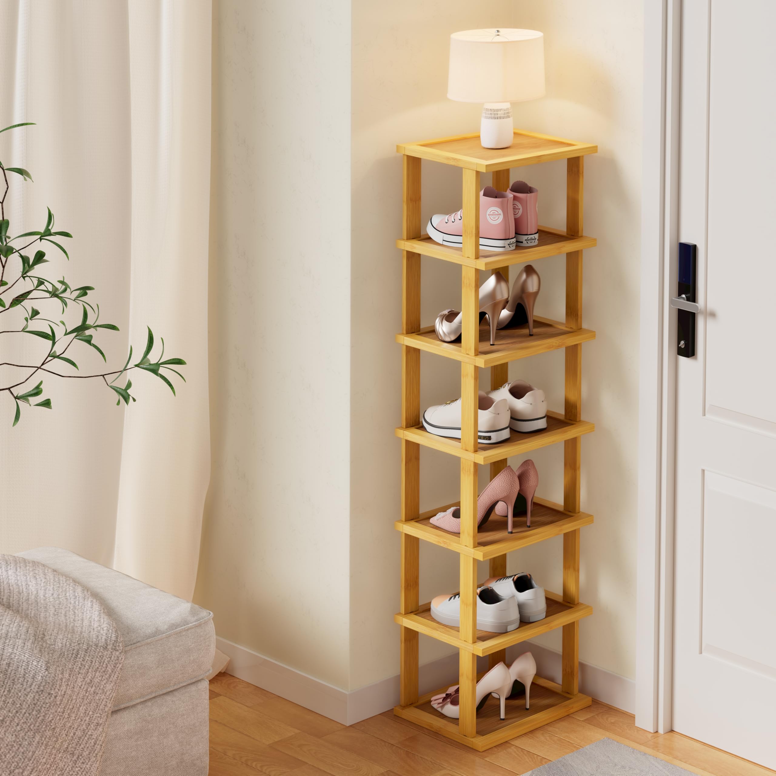 ZUJJAFY Vertical Shoe Rack for Entryway, Small Shoe Rack 7-Tier Tall ...