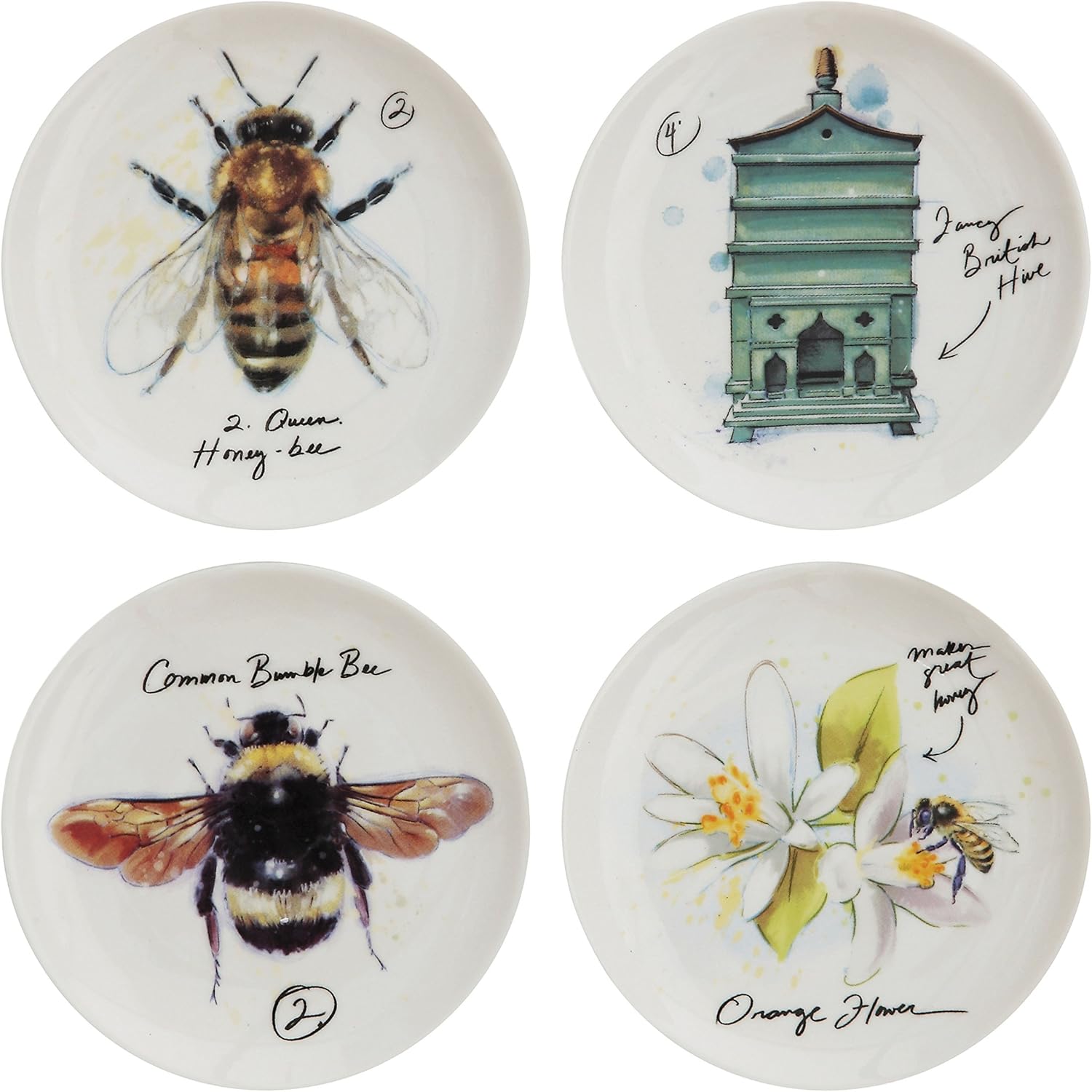 Amazon.com | Creative Co-Op Bee Themed Round Stoneware Plate (Set of 4 ...