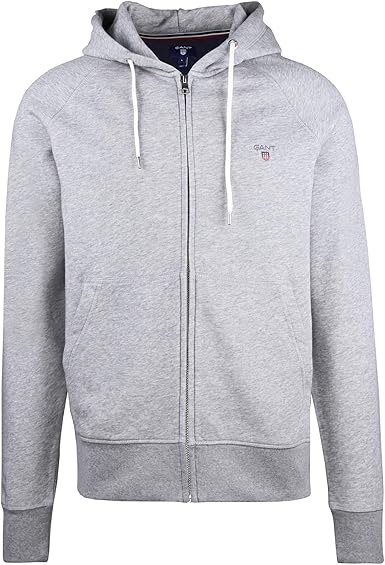 GANT Men's Original Full Zip Sweat Hoodie, Grey (Grey Melange), Small ...