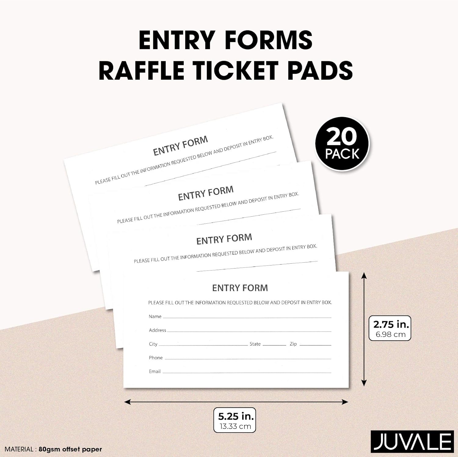 Entry Forms for Raffle Bulk Set, 100 Sheets Per Raffle Ticket Pad (20 ...