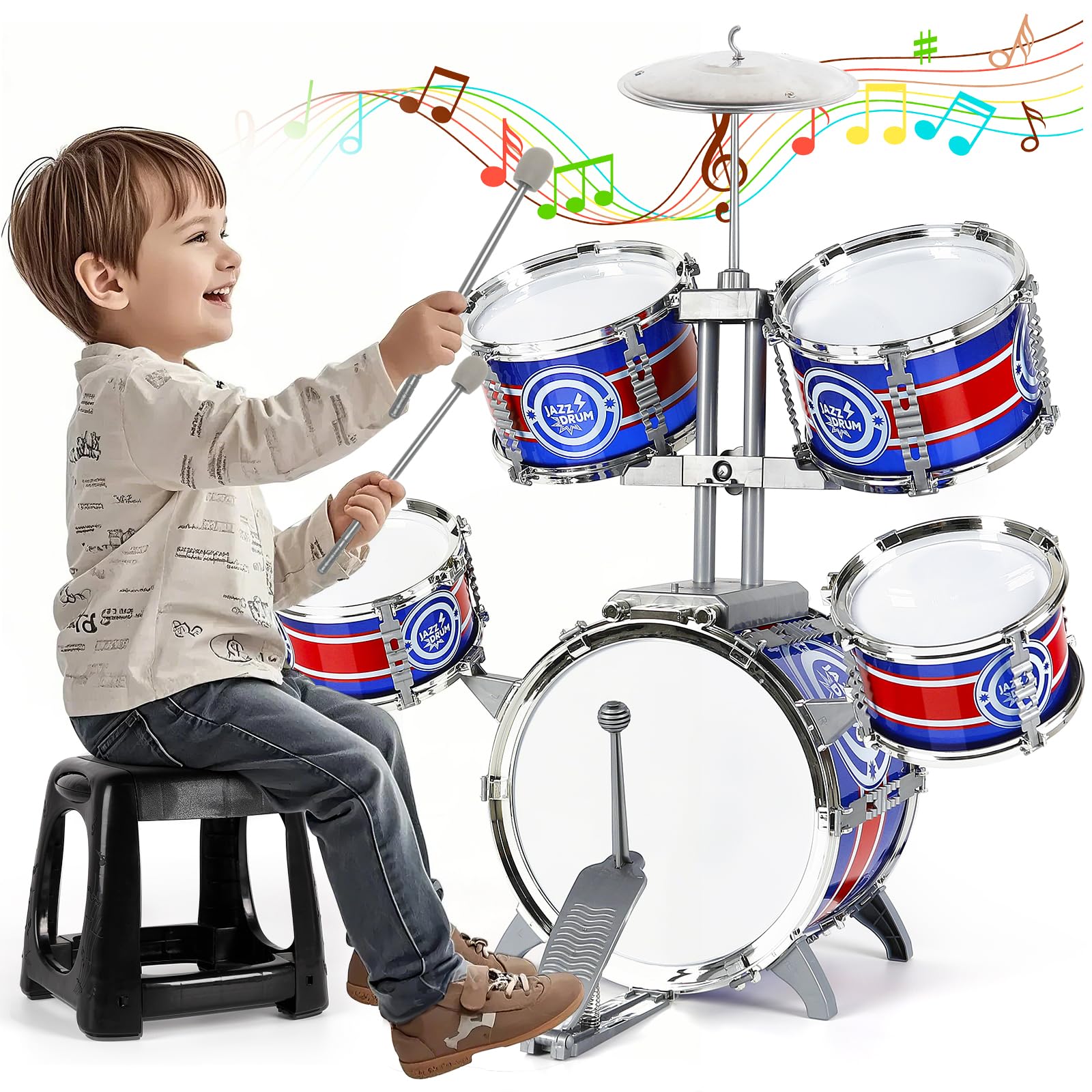 M SANMERSEN Drum Set for Toddlers, Kids Drum Set with Stool, Upgraded ...