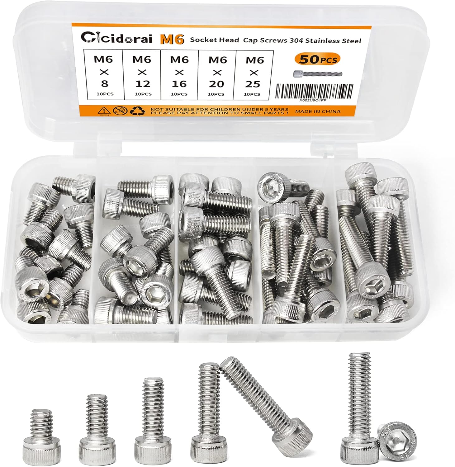 Cicidorai 50 Pcs M6x8 12 16 20 25mm Hex Socket Head Cap Screws Bolts ...