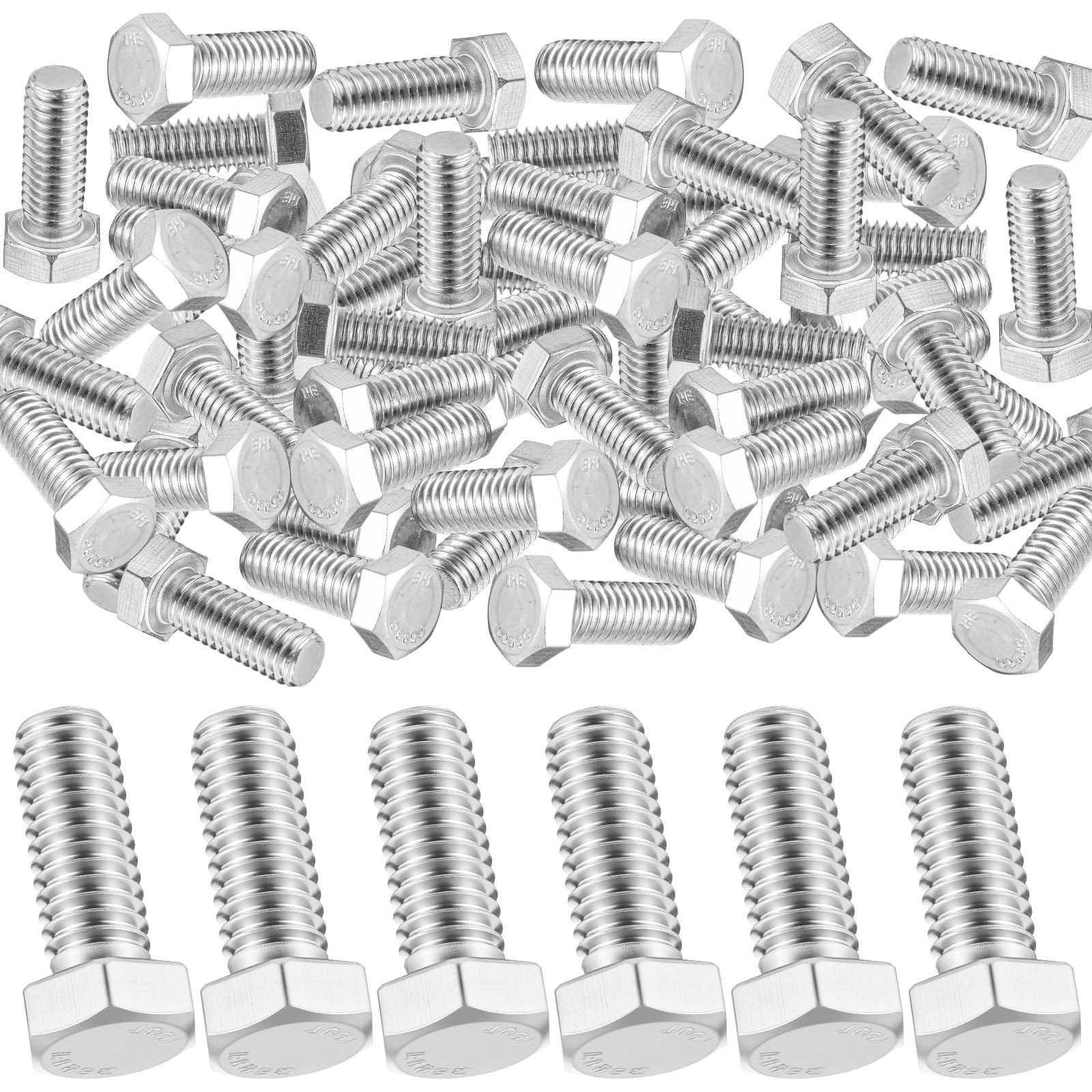 Zonon 50 Pcs 3/8-16 x 1 Hex Head Screw Bolt 18-8 (304) Stainless Steel ...