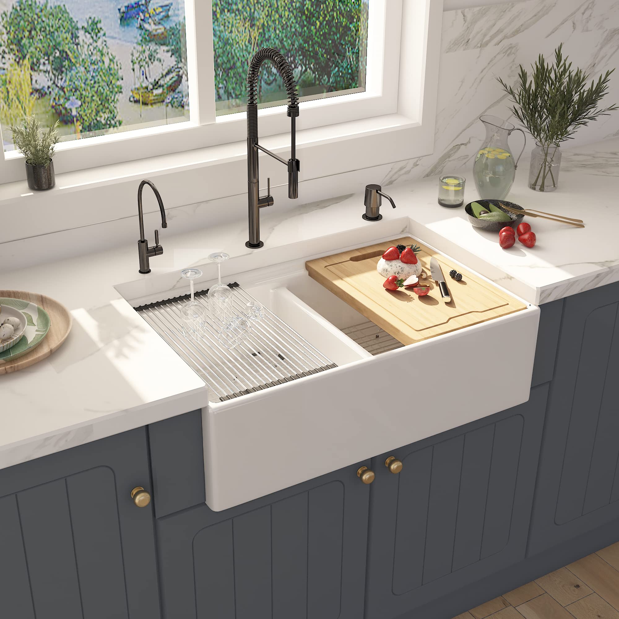 Mua ALWEN 33 inch White Fireclay Farmhouse Sink, Double Bowl ...