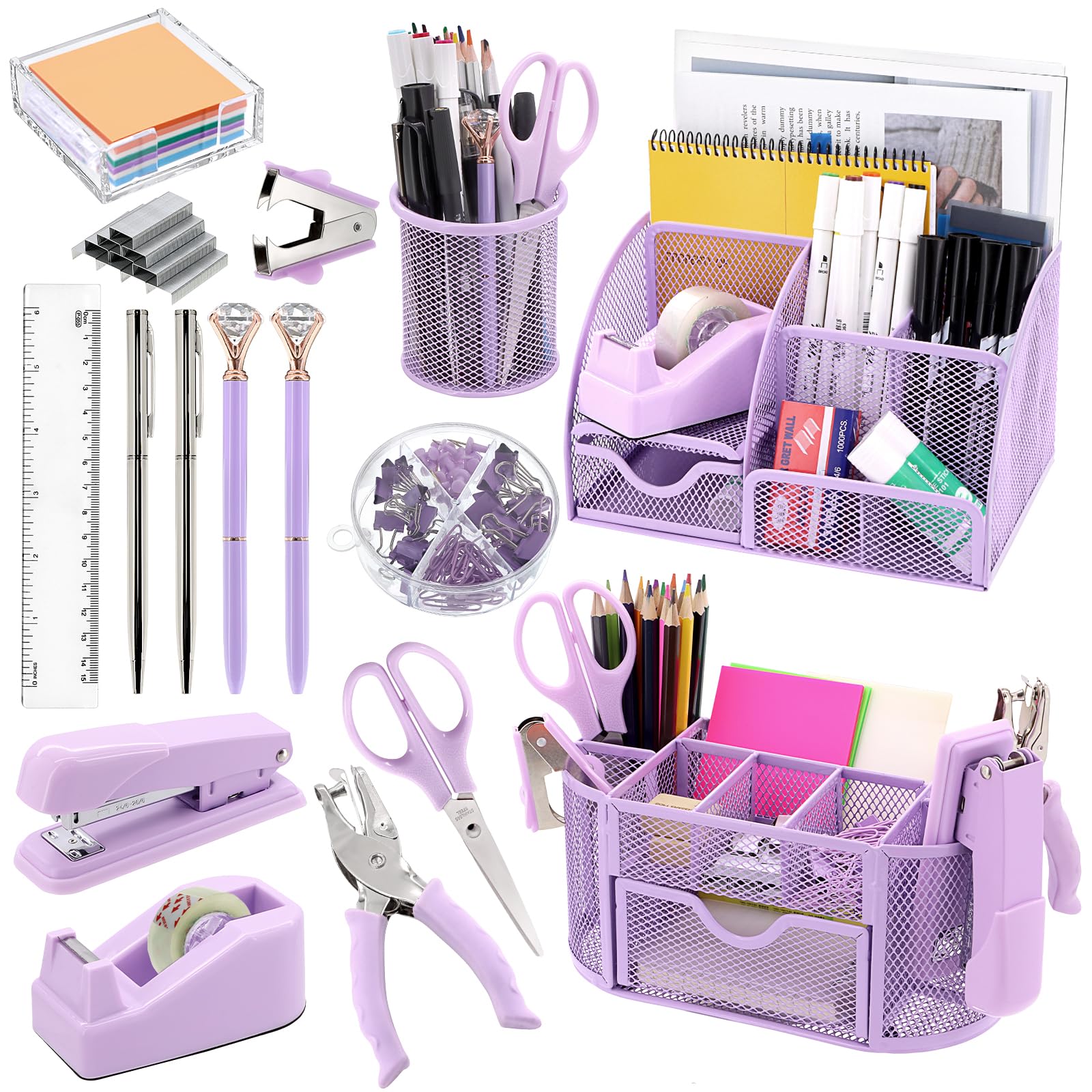 17 in 1 Purple Desk Organizers and Accessories Set, 3 Office Desk ...