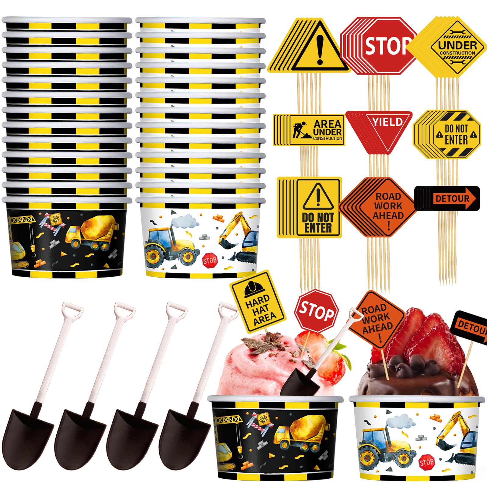 150Pcs Construction Birthday Party Supplies 50Pcs Cake Desserts Cups ...