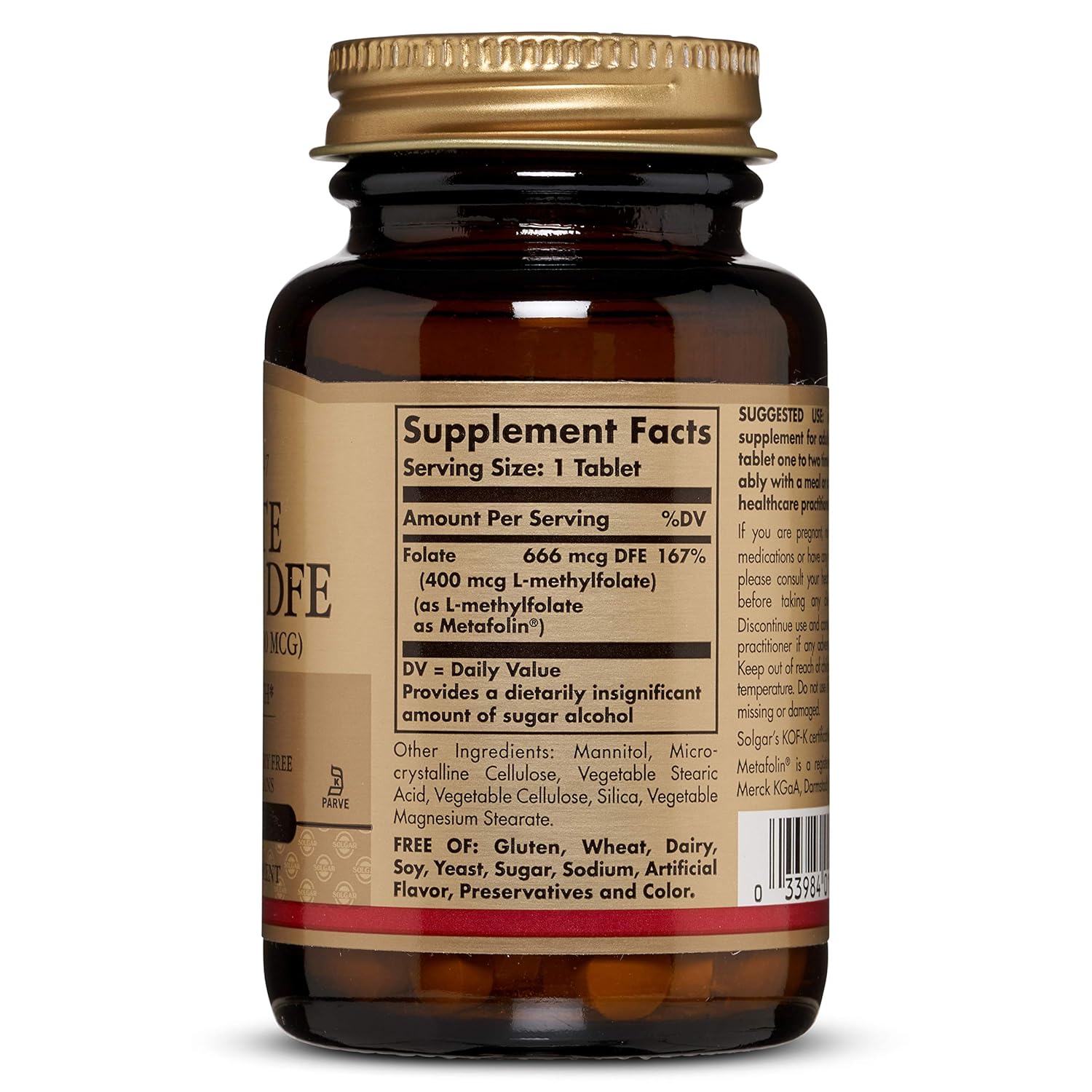 Folate 666 MCG DFE (Metafolin® 400 MCG) Tablets - 100 Count - 100 Count ...