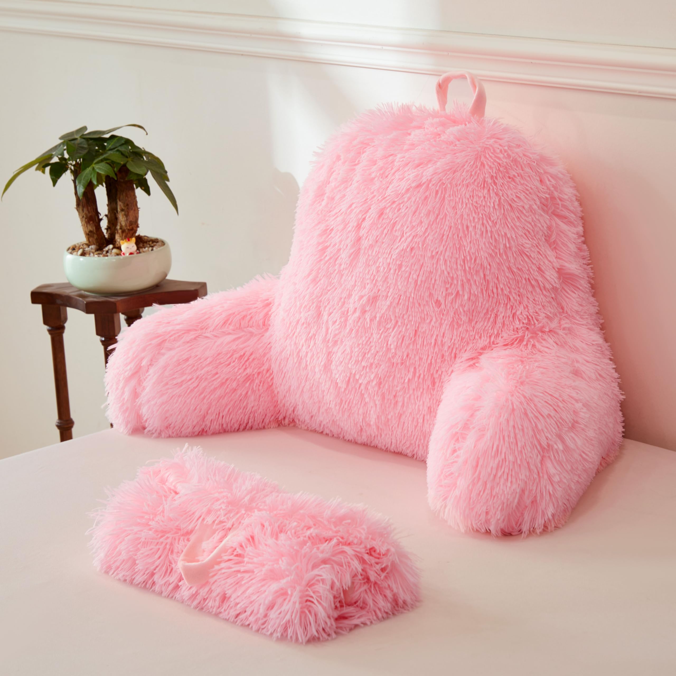 XeGe Faux Fur Reading Pillow Cover (No Filler), Fluffy Back Rest Pillow Case for Sitting in Bed ...