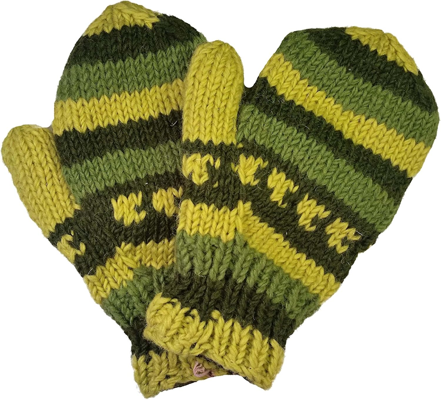 Earthy Greens Hand Knit 100% Wool Fleece Lined Mittens Nepal Fair Trade ...