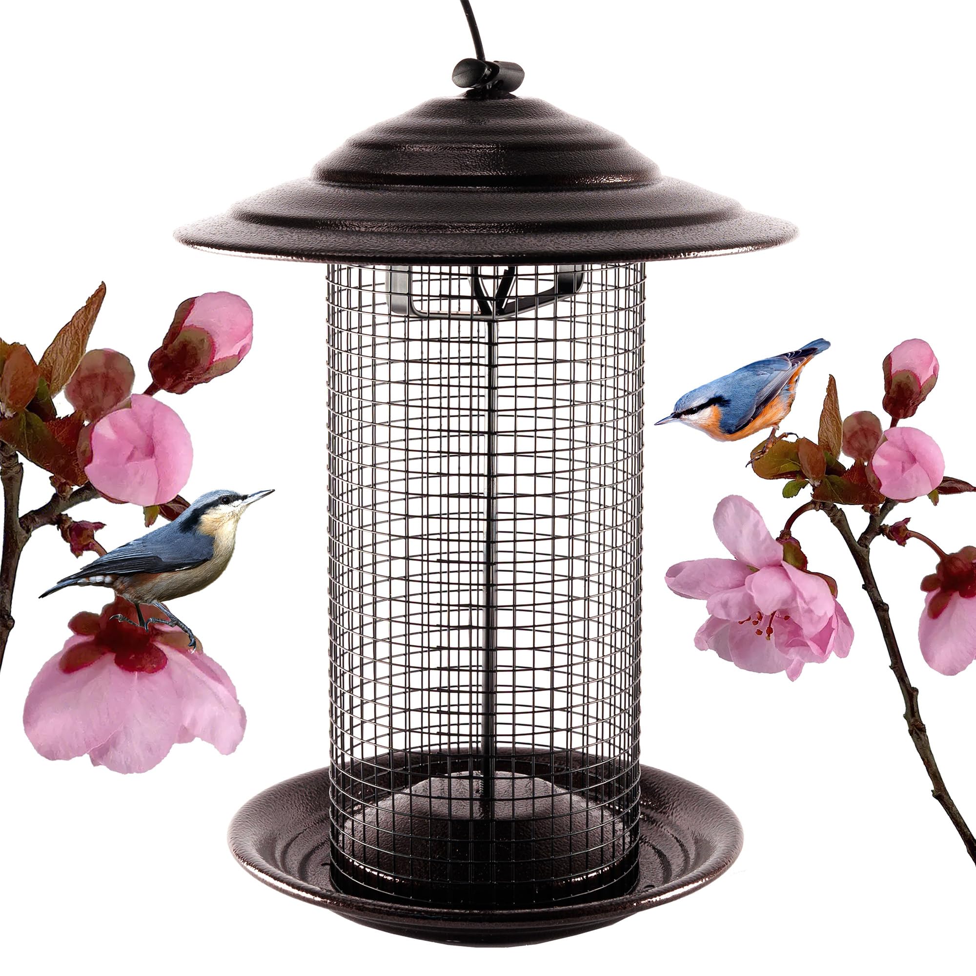 Outdoor Metal Mesh Bird Feeder, Cylindrical Metal Mesh Feeder with ...