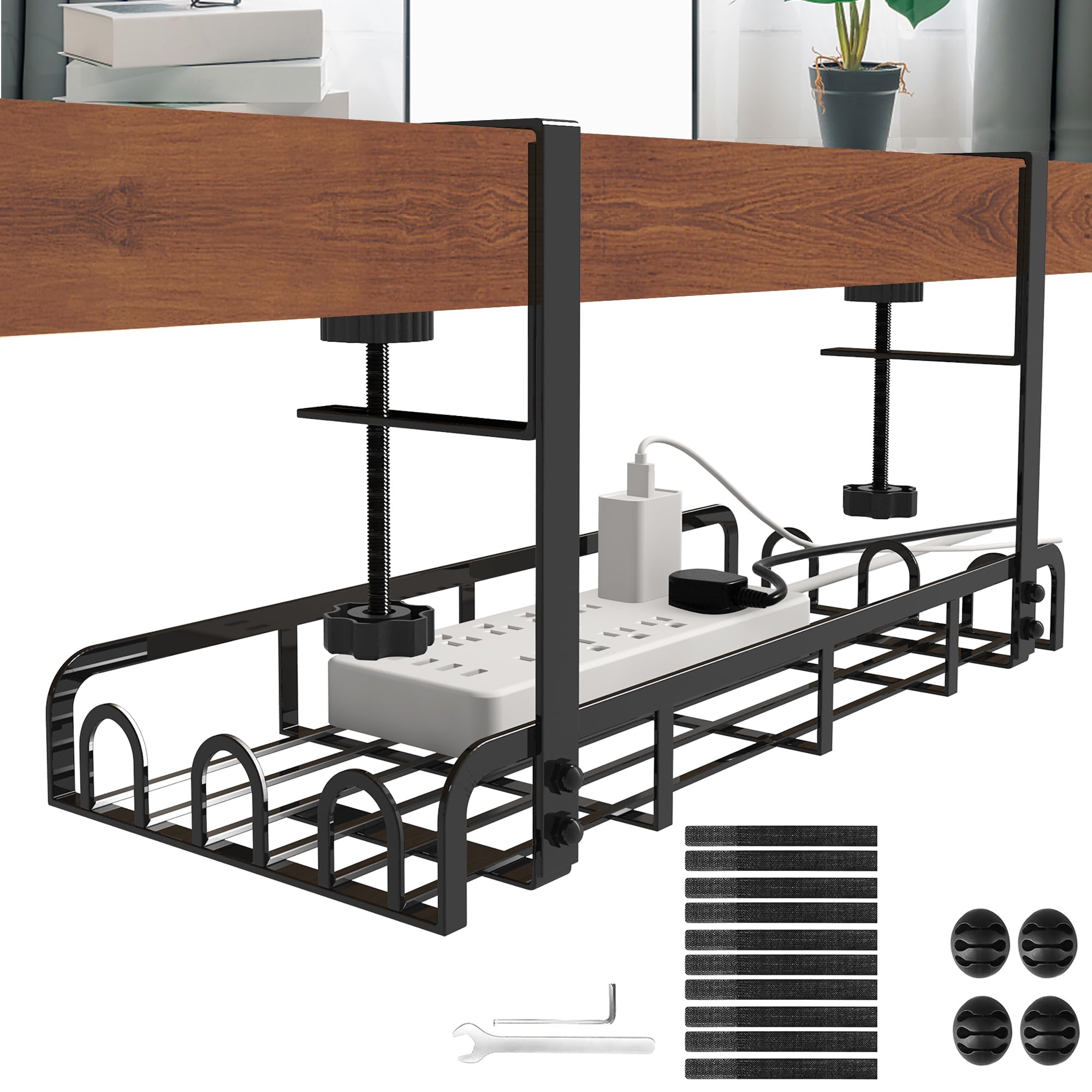 Sleclean Under Desk Cable Management Tray,2 Pack, Upgraded Long Arm ...