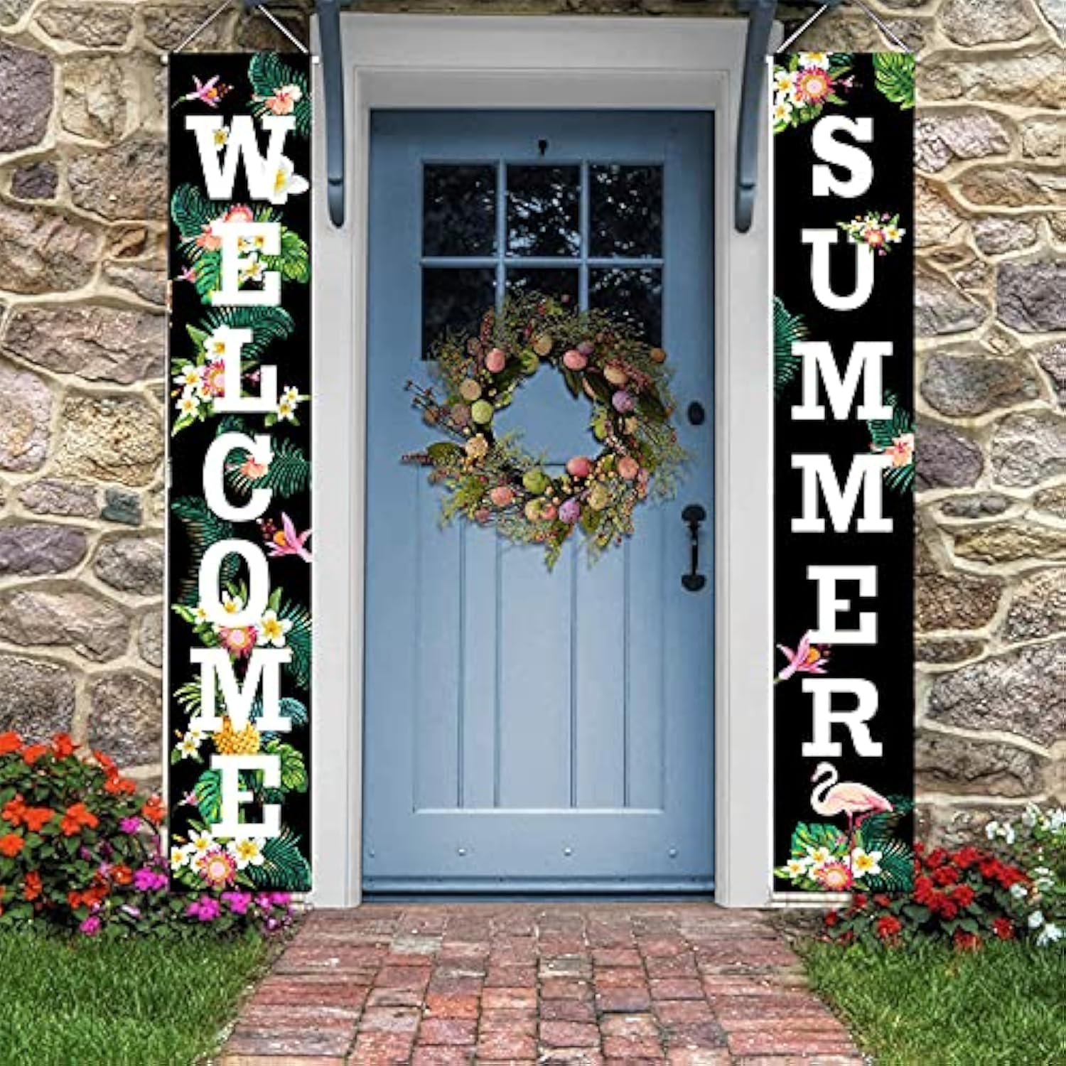 KYMY Welcome Summer Porch Sign, Floral Flamingo Welcome Summer Banners ...