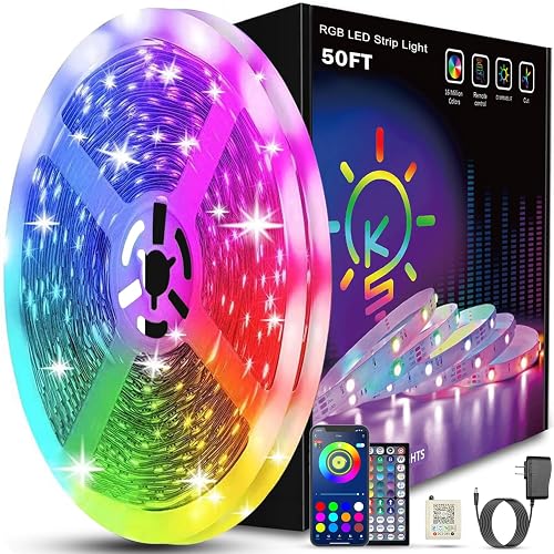 Keepsmile 50ft Led Strip Lights Smart Sync Music Led Lights for Bedroom ...