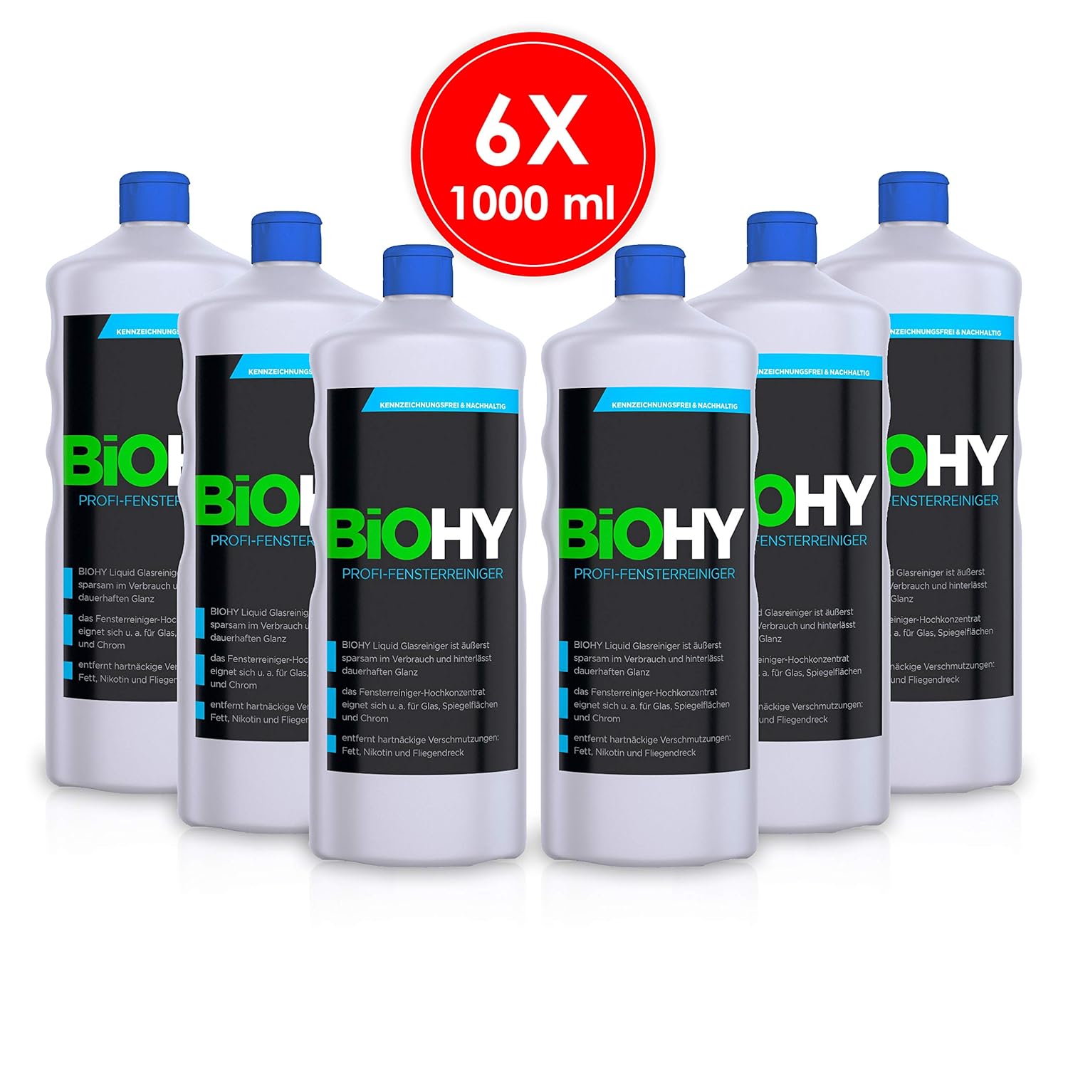 BIOHY Profi Fensterreiniger 6er Pack (6x1Liter) Glasreiniger Konzentrat ...