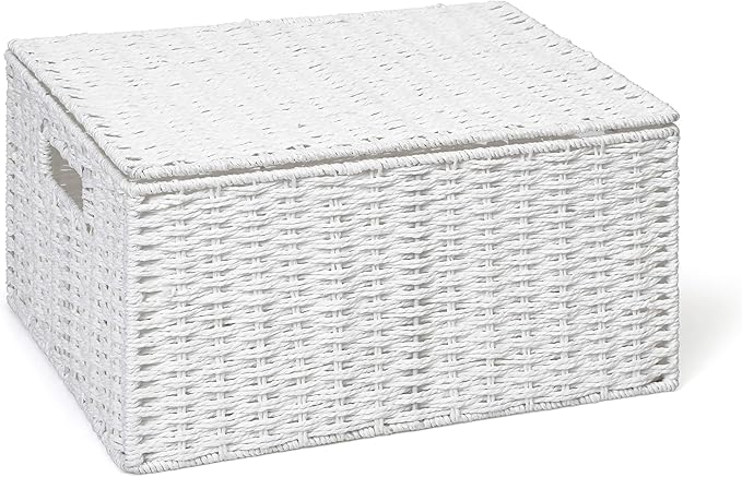 ARPAN Paper Rope Storage Basket Box With Lid - White (Xlarge): Amazon ...