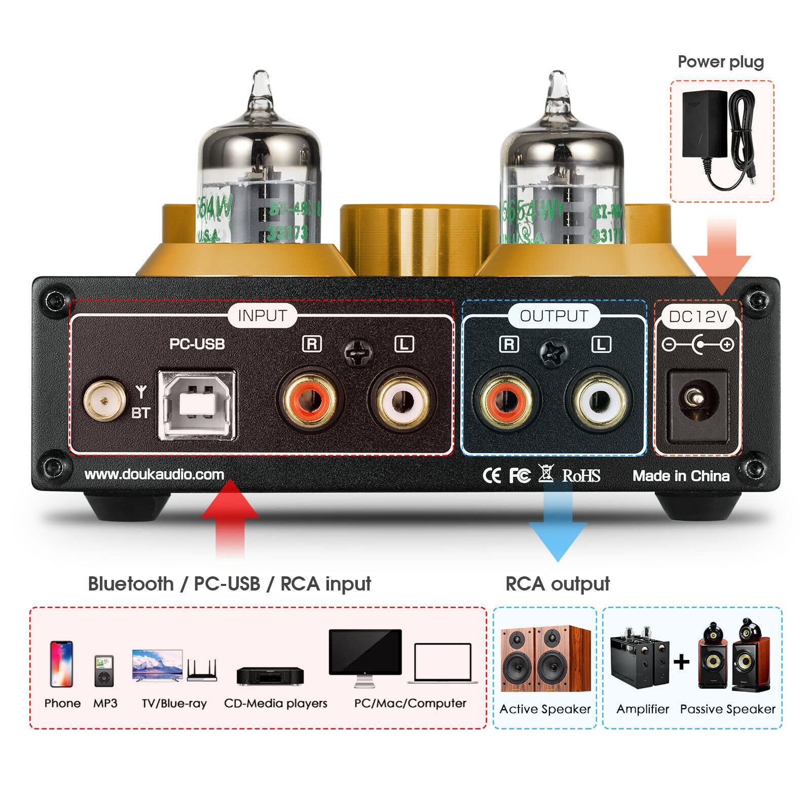 Mua Douk Audio P1 Tube Preamp, Bluetooth 5.0 GE5654 Valve Hi-Fi Preamplifier, Wireless Receiver ...