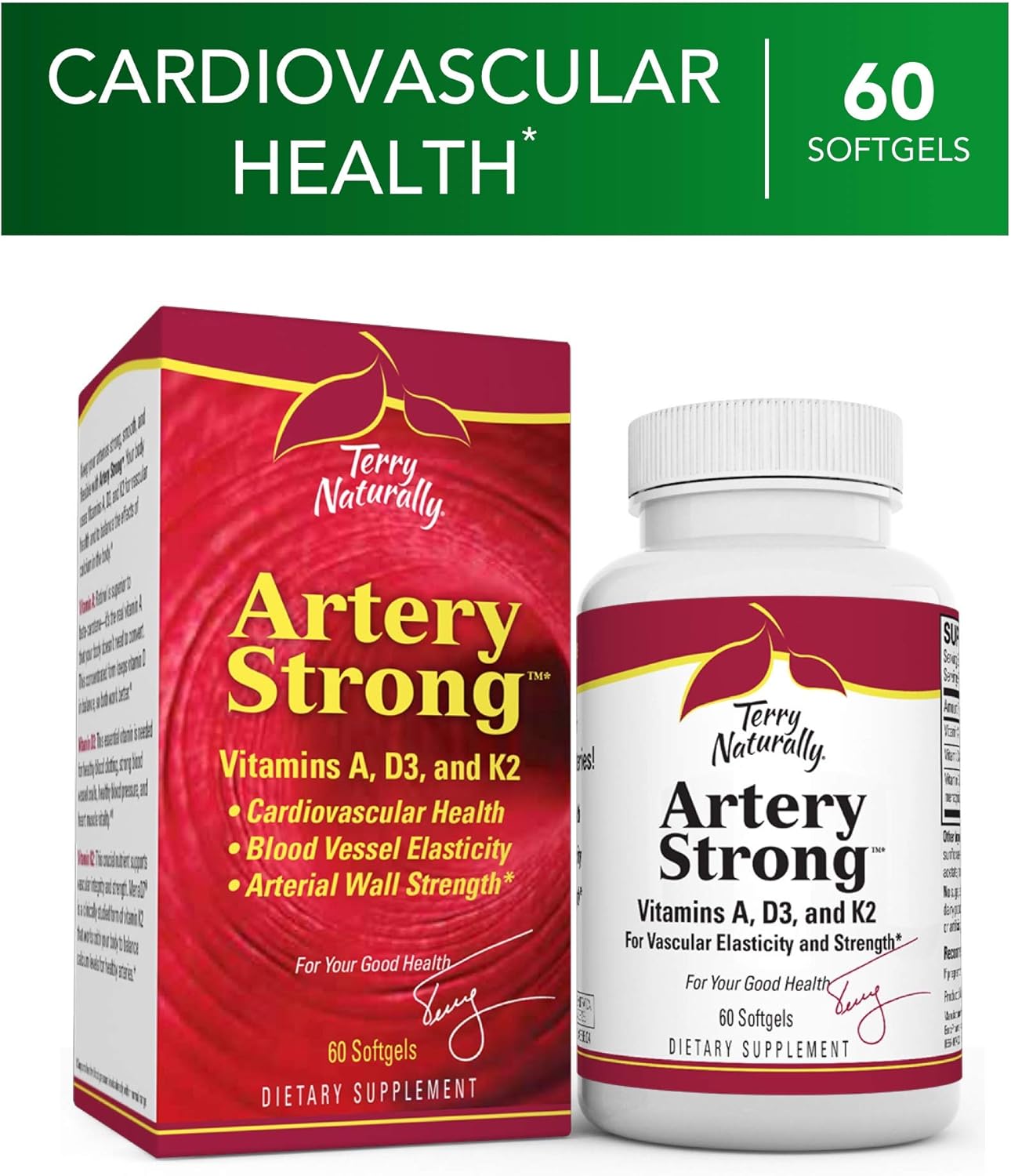 Terry Naturally Artery Strong - 60 Softgels - Vitamin A, D3 & K2 ...