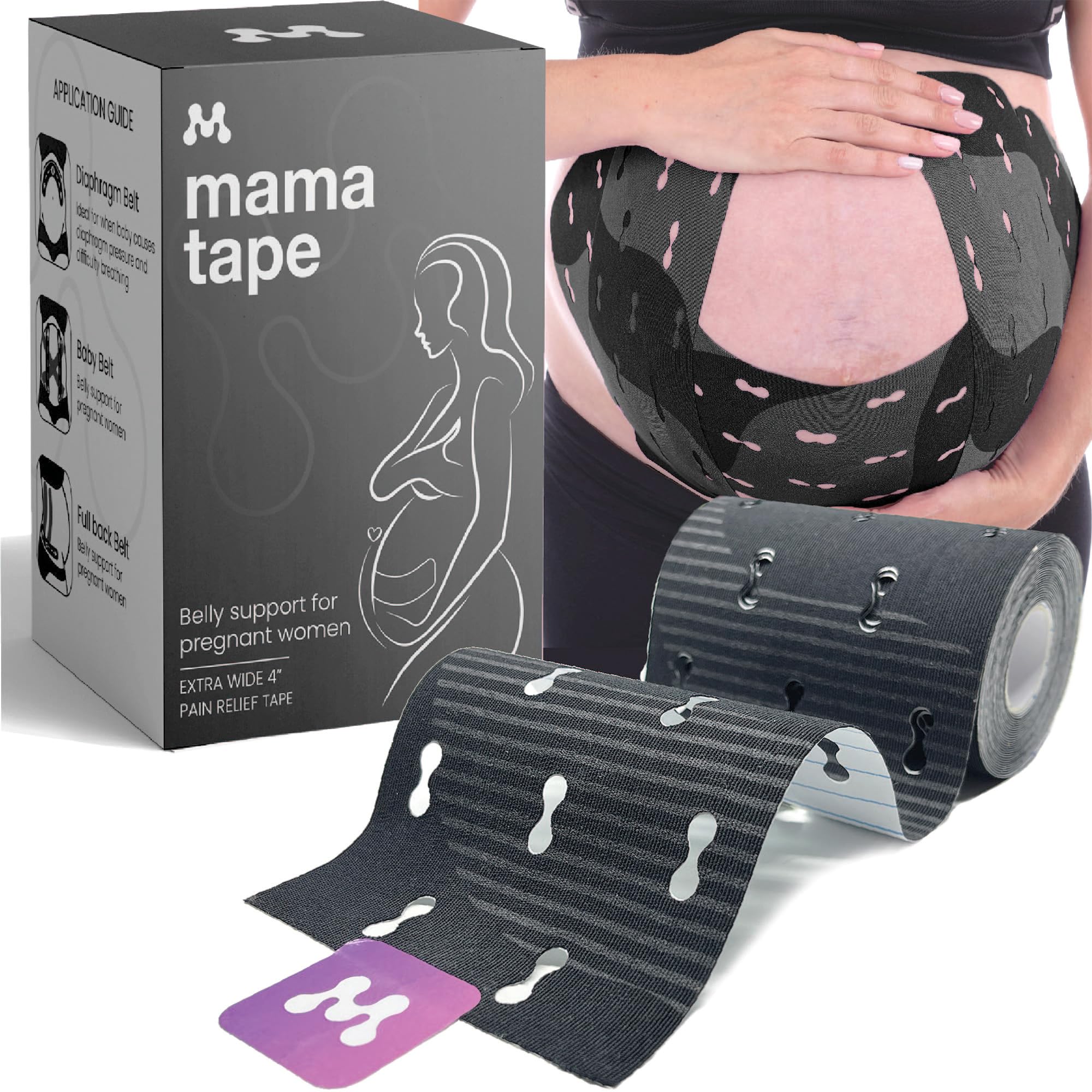Mama Tape Pregnancy Belly Support | Pelvic and Back Pain Relief | Extra Wide 4" x 16.4' Roll of ...