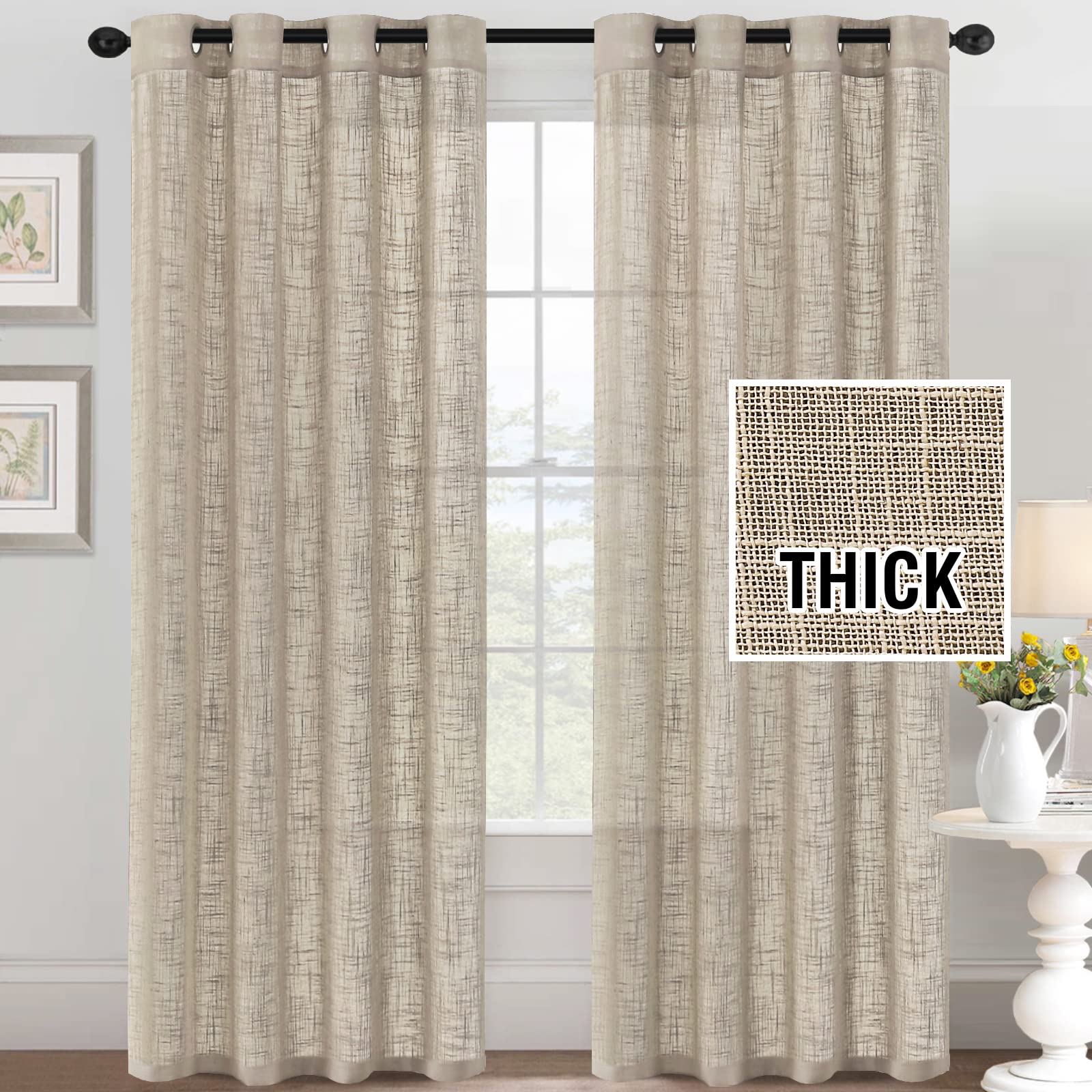 H.VERSAILTEX Linen Blended Curtains - Natural Linen Textured, Light ...
