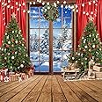 Amazon.com : SJOLOON Christmas Backdrop Wood Floor Christmas Tree Backdrop Windows Snow Backdrop ...