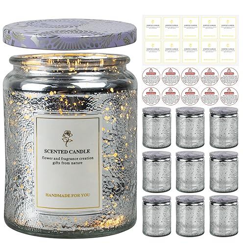 8.8oz Embossed Blinking Glass Candle Container, 9 Pack Electroplated ...