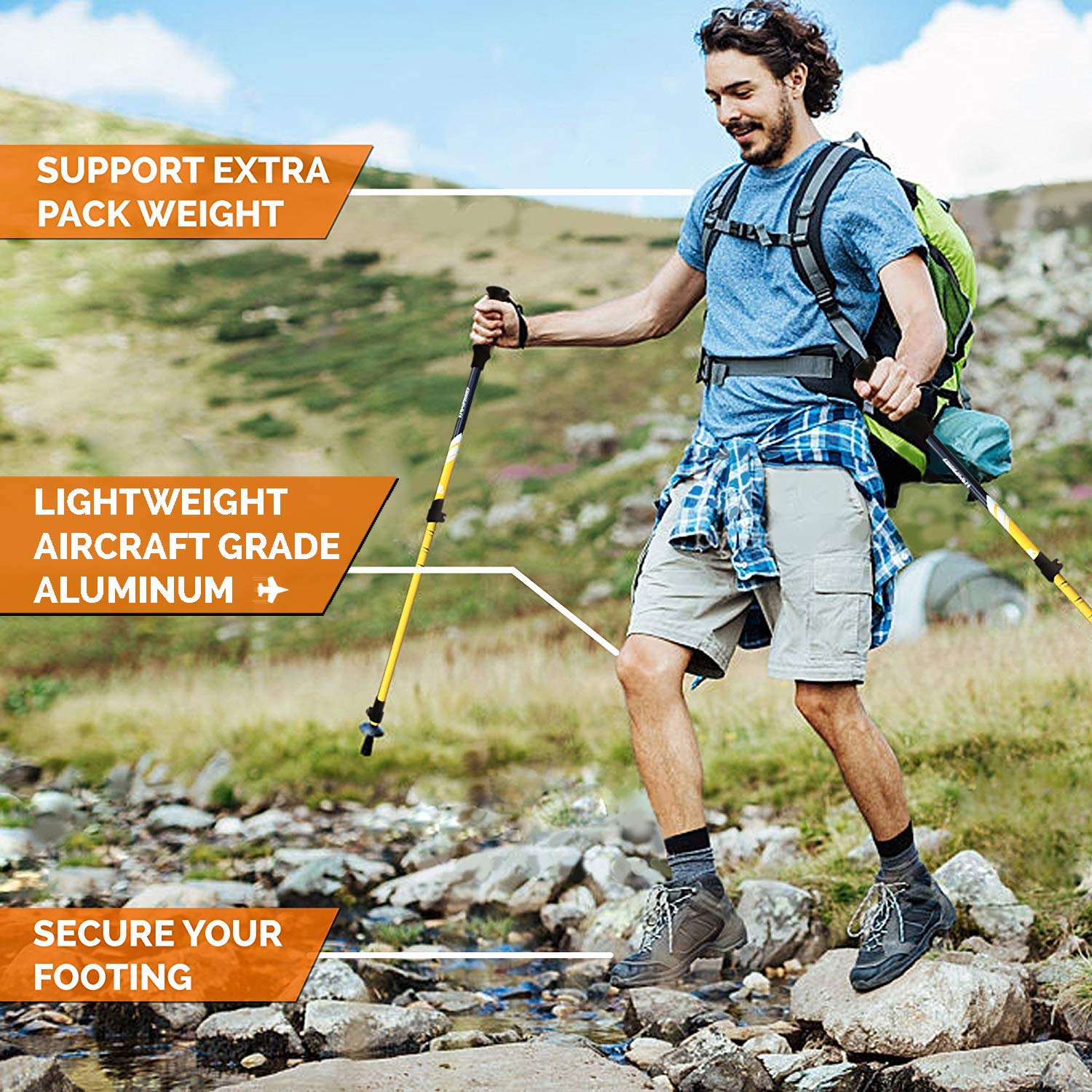 TrailBuddy Trekking Poles - 2-pc Pack Adjustable Hiking or Walking ...