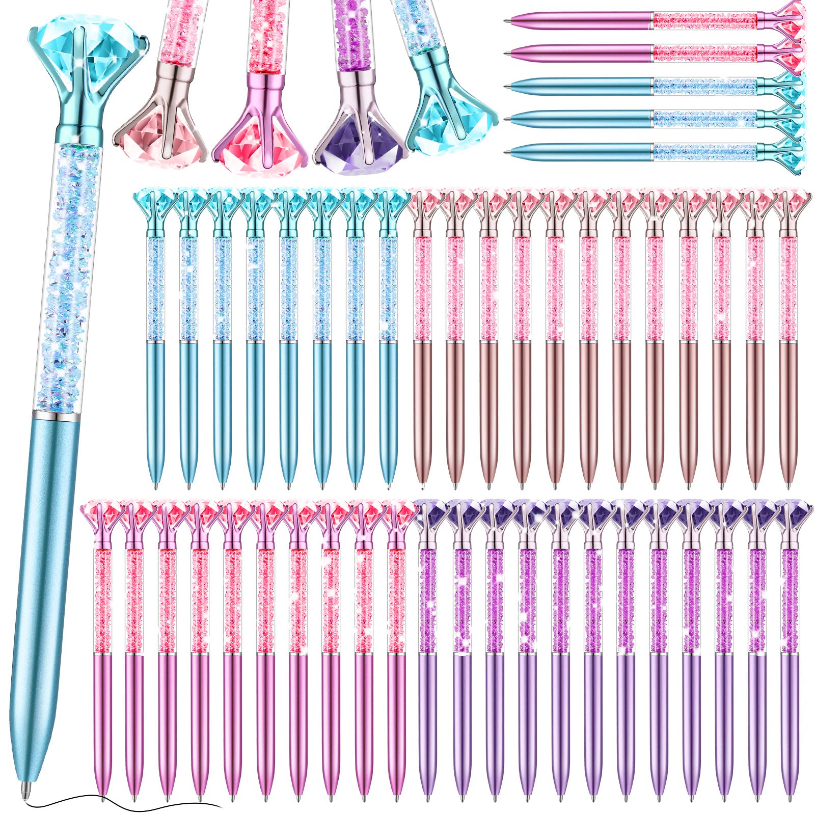 Leinuosen 48 Pcs Big Crystal Diamond Pens Bulk Bling Black Ink ...