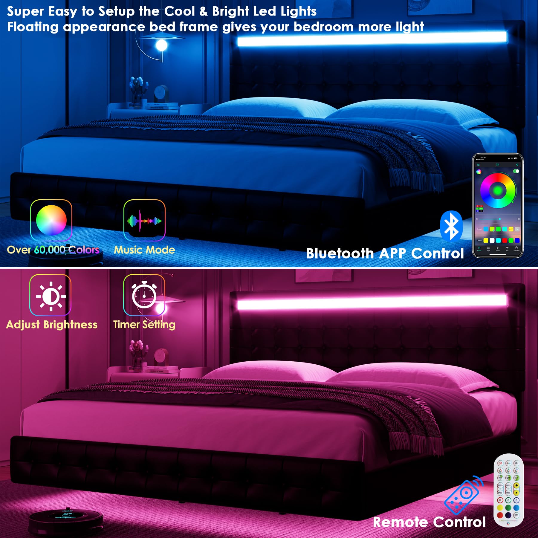 Mua Keyluv Full Bed Frame with LED Lights, Floating Upholstered ...