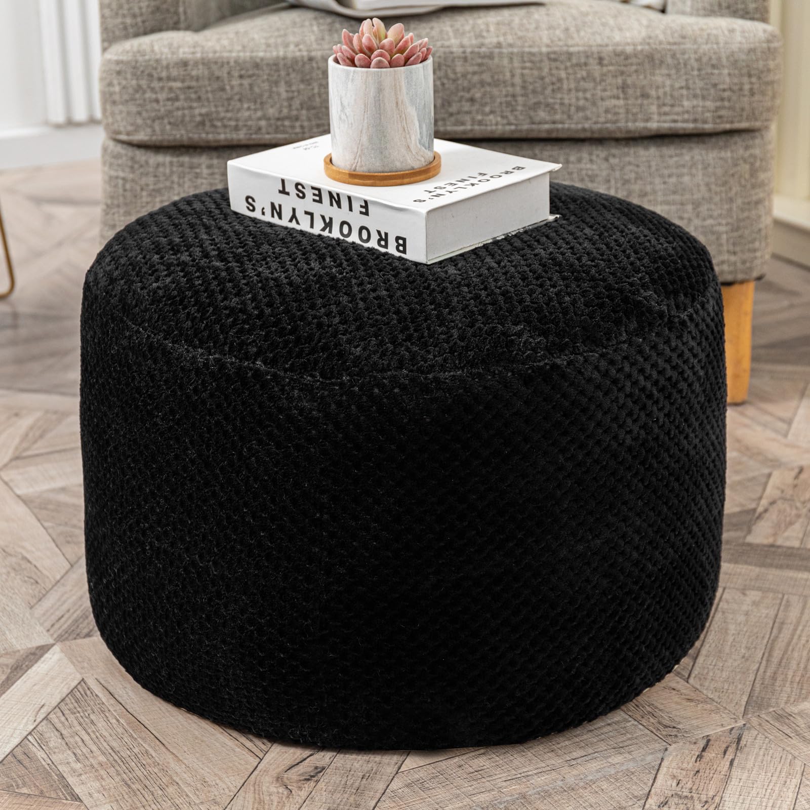 Pouf Ottoman Unstuffed,Round Poof Ottoman Seat(No Filler),Soft Faux Fur ...