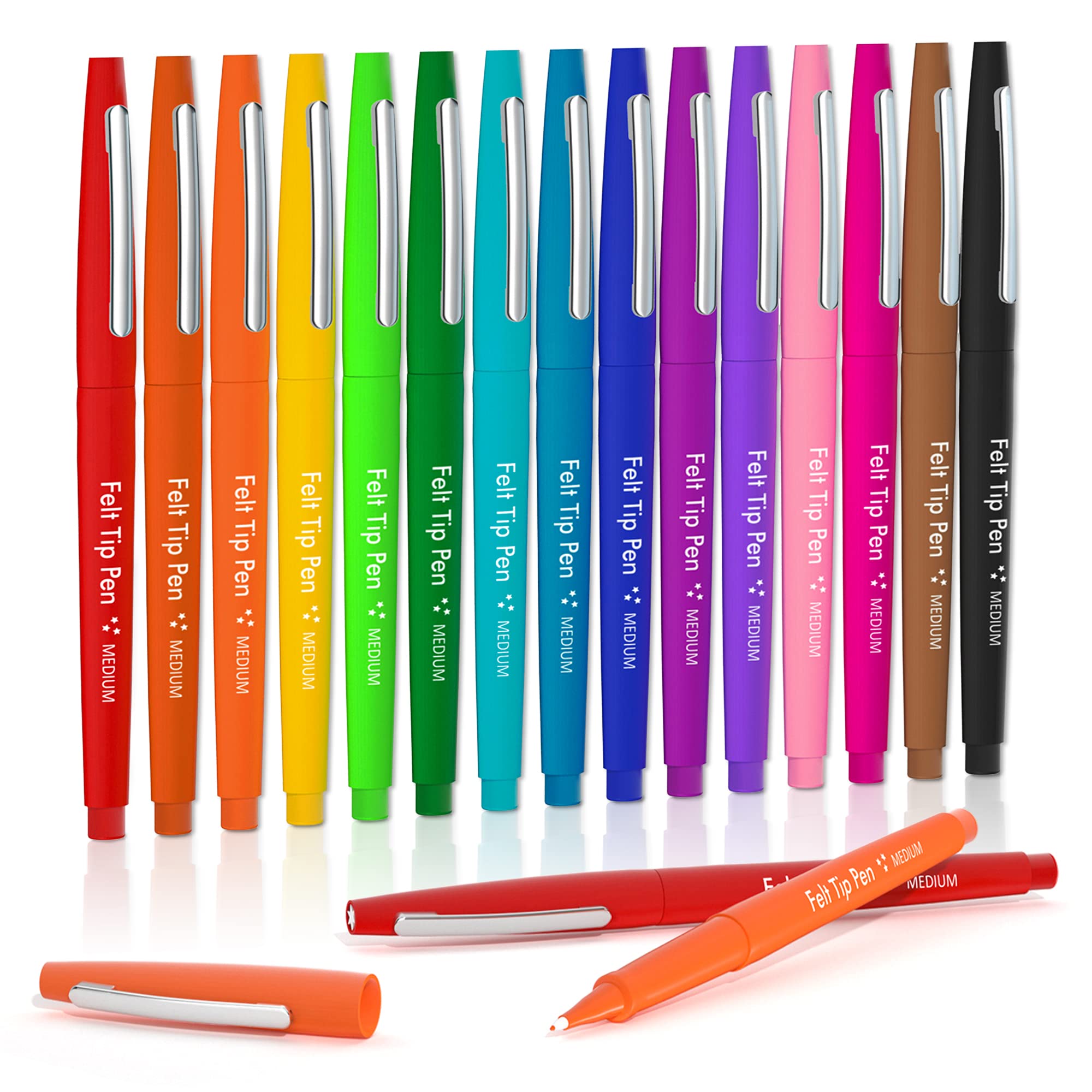 Lelix Felt Tip Pens, 15 Colors, 0.7mm Medium Point Felt Pens, Felt Tip ...