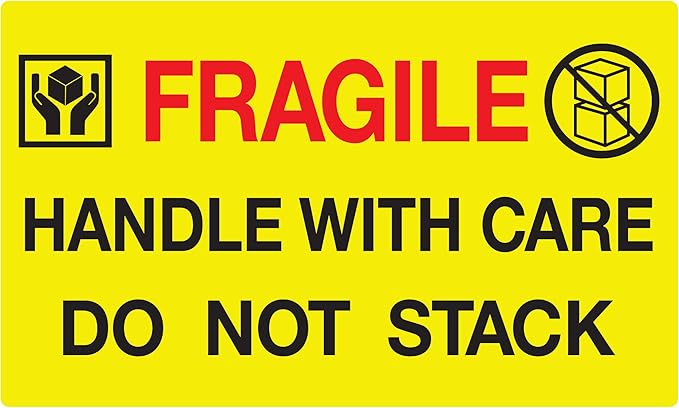 Amazon.com: Jumbo Fluorescent Yellow"Fragile Handle with Care Do Not ...