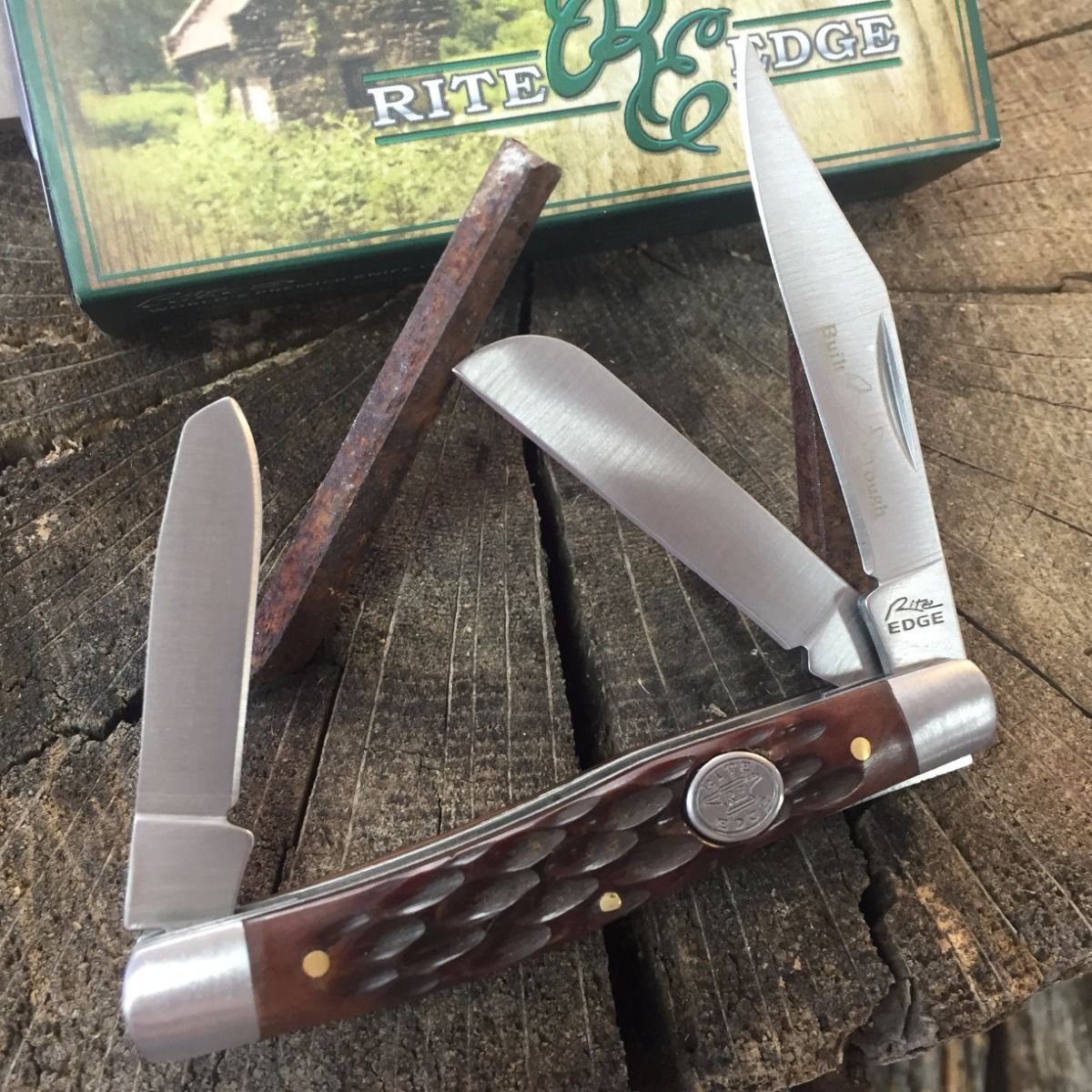 MOON KNIVES RITE EDGE 3 Blade Grand Dad's Stockman Pocket Knife Jigged ...
