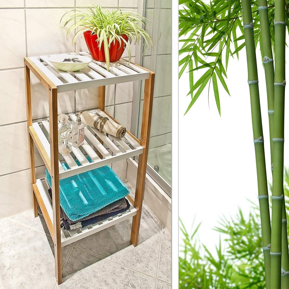 Relaxdays Three-Tier Bamboo Storage Unit Shelf/Rack, Wood – BigaMart