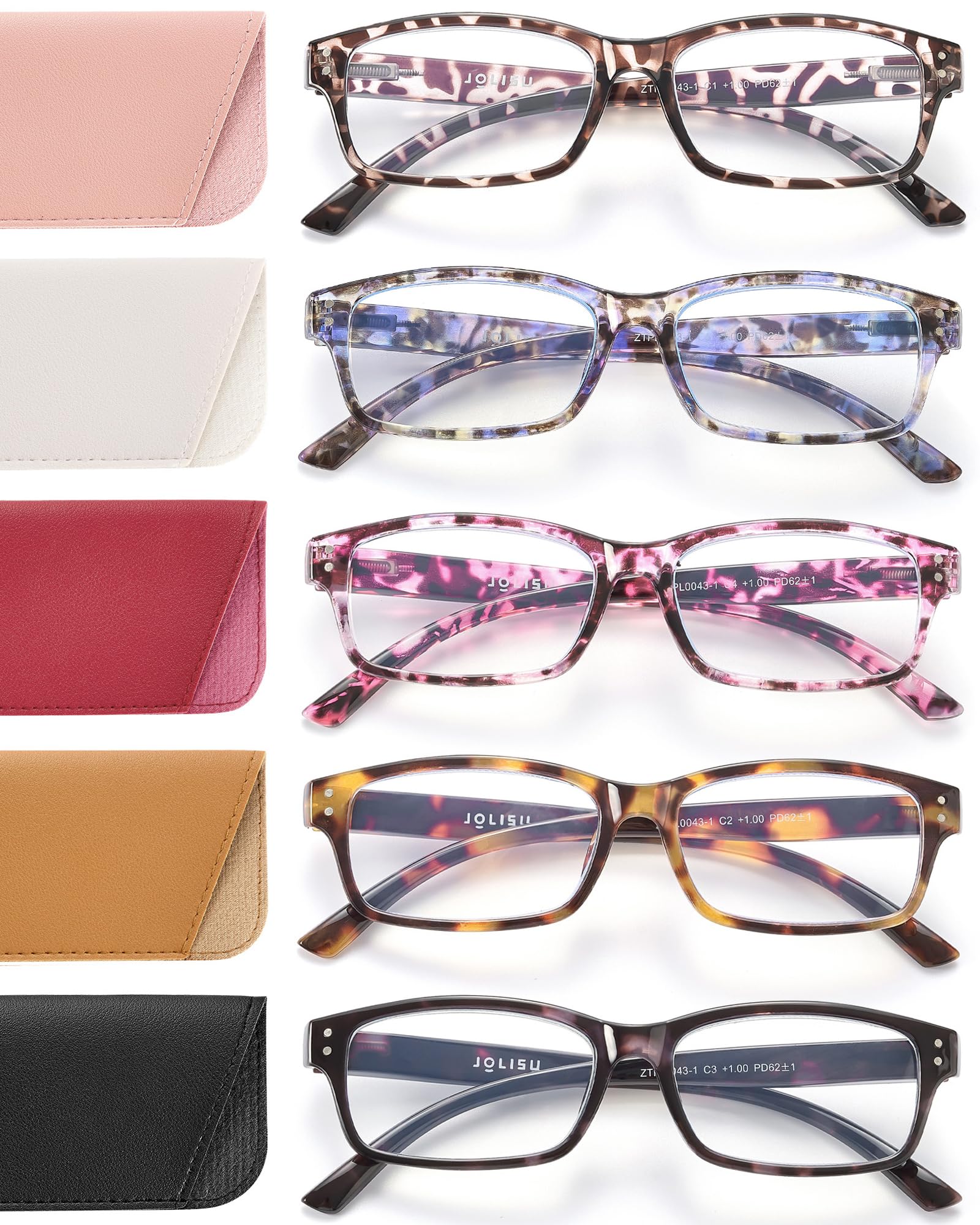 JOLISU Reading Glasses for Women Men - 5 Pack Ladies Stylish Readers ...