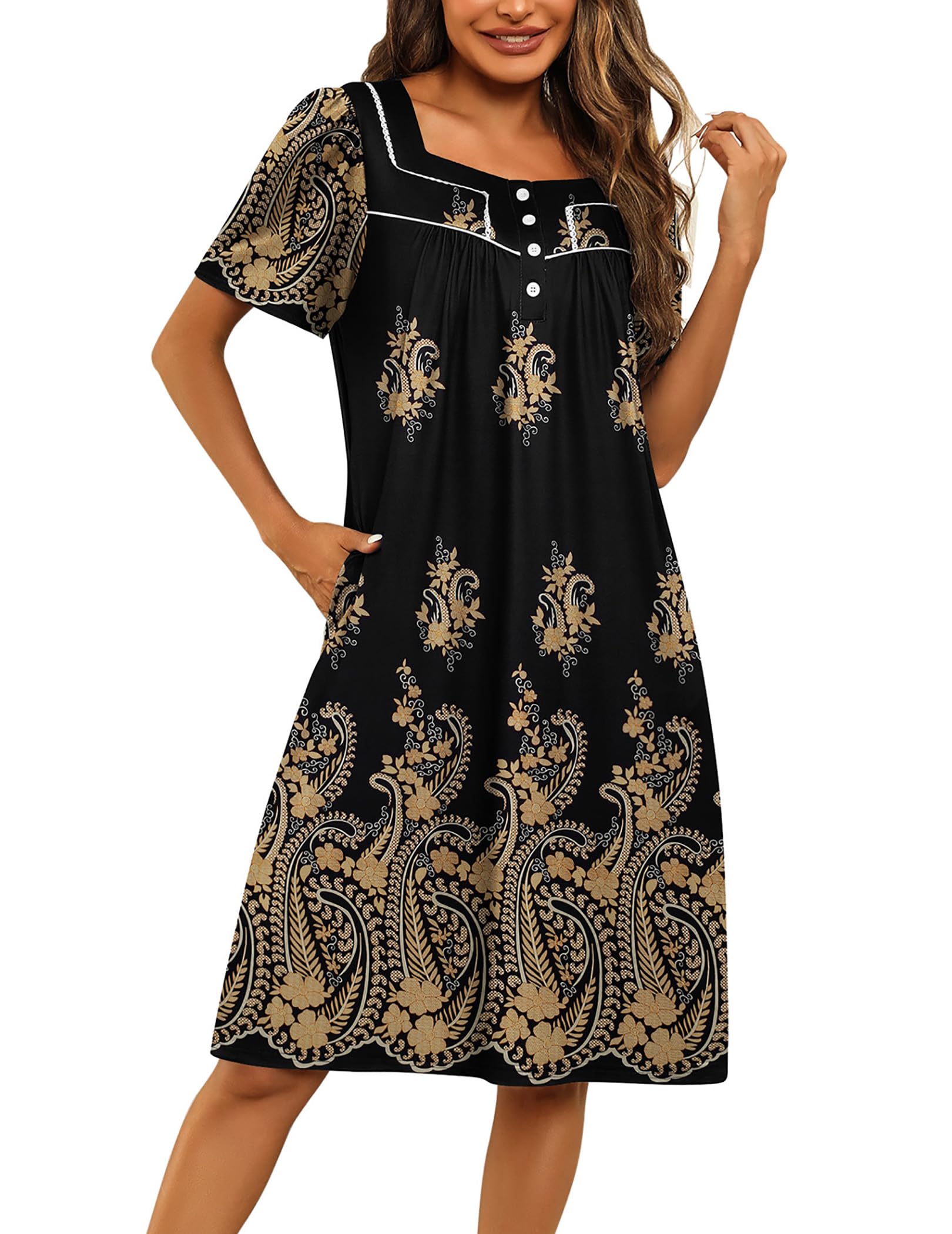 Ekouaer House Dresses for Women with Pockets Moo Moo Nightgown Short ...