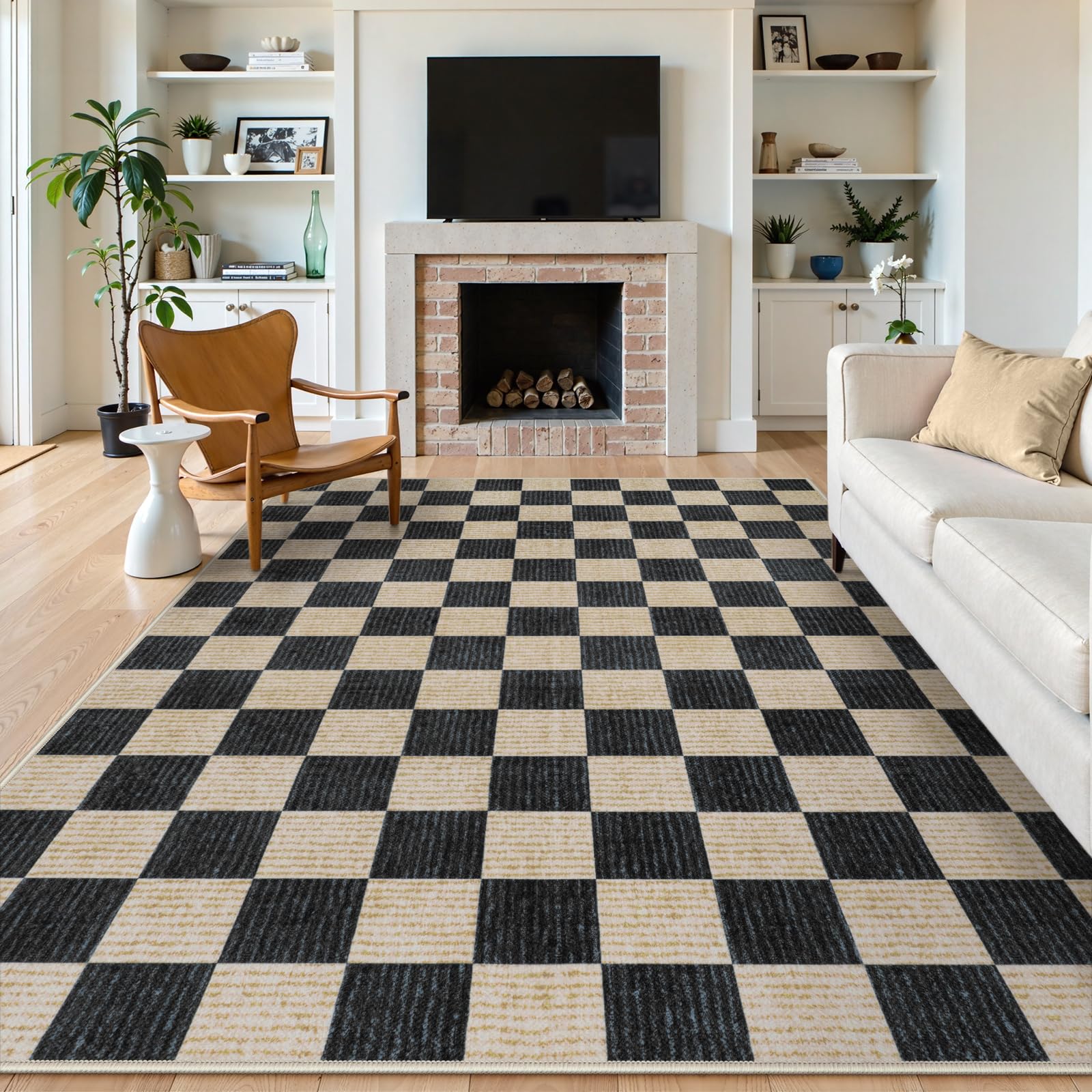 **STRONG SMOKE ODOR**LIVEBOX 8x10 Area Rugs for Living Room, Checkered ...