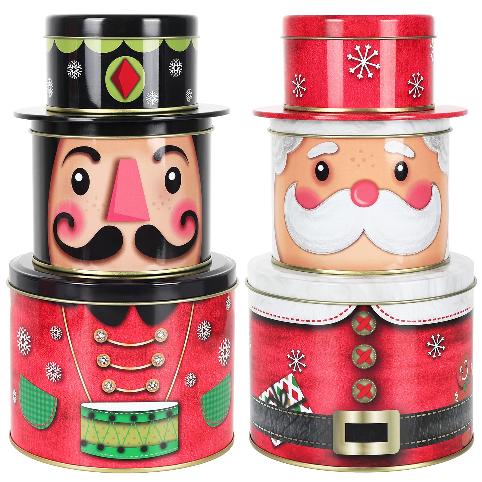 Whaline 2 Pack Christmas Food Tin Box Set Large Santa Claus Nutcracker ...