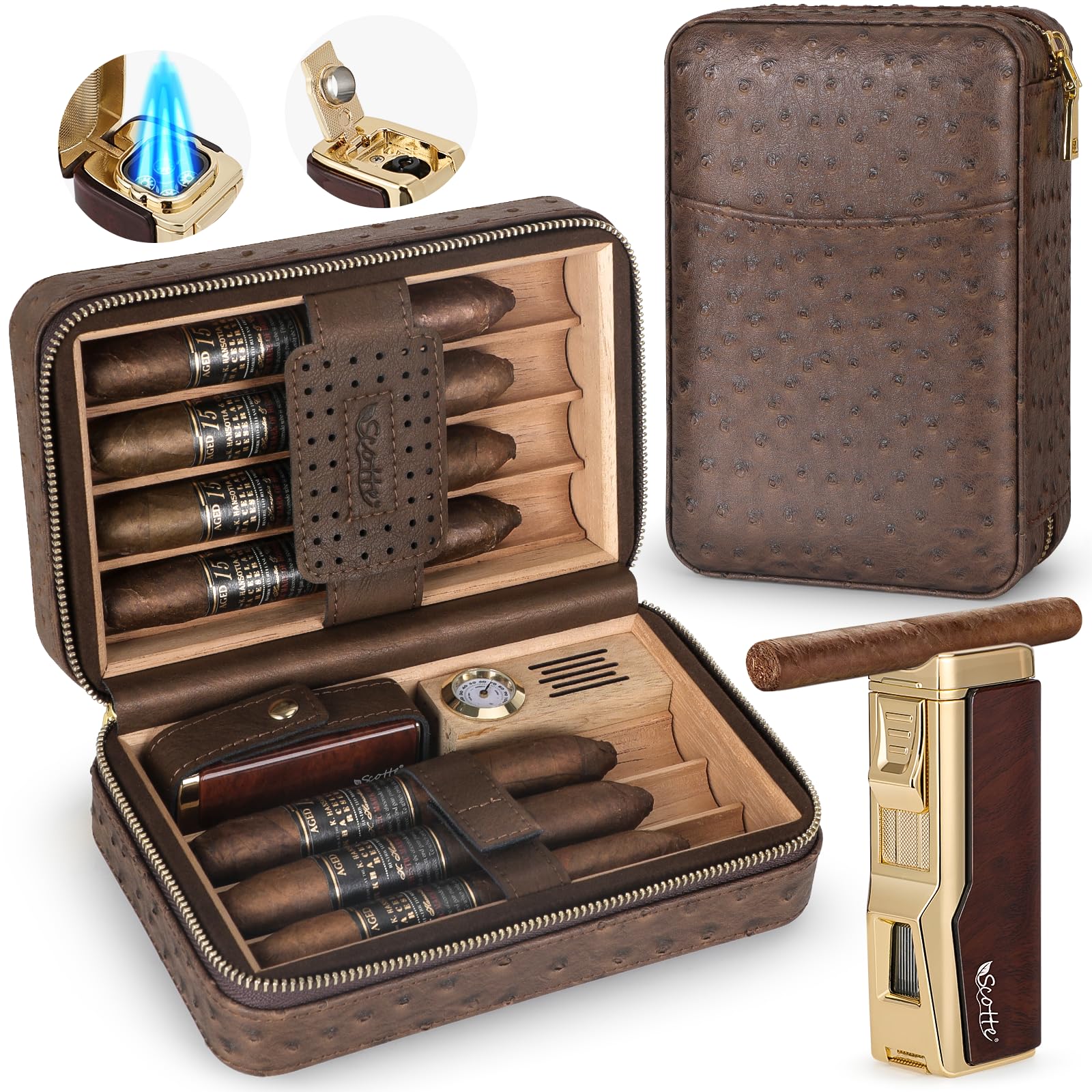 Mua Cigar Humidor Box, Cigar Lighter Cedar Wood Lined Leather Cigar ...