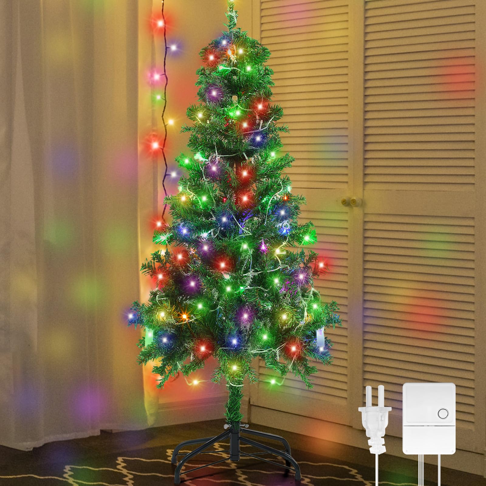Liliful 4ft Pre Lit Artificial Christmas Tree with Plug in 70 LED arm ...