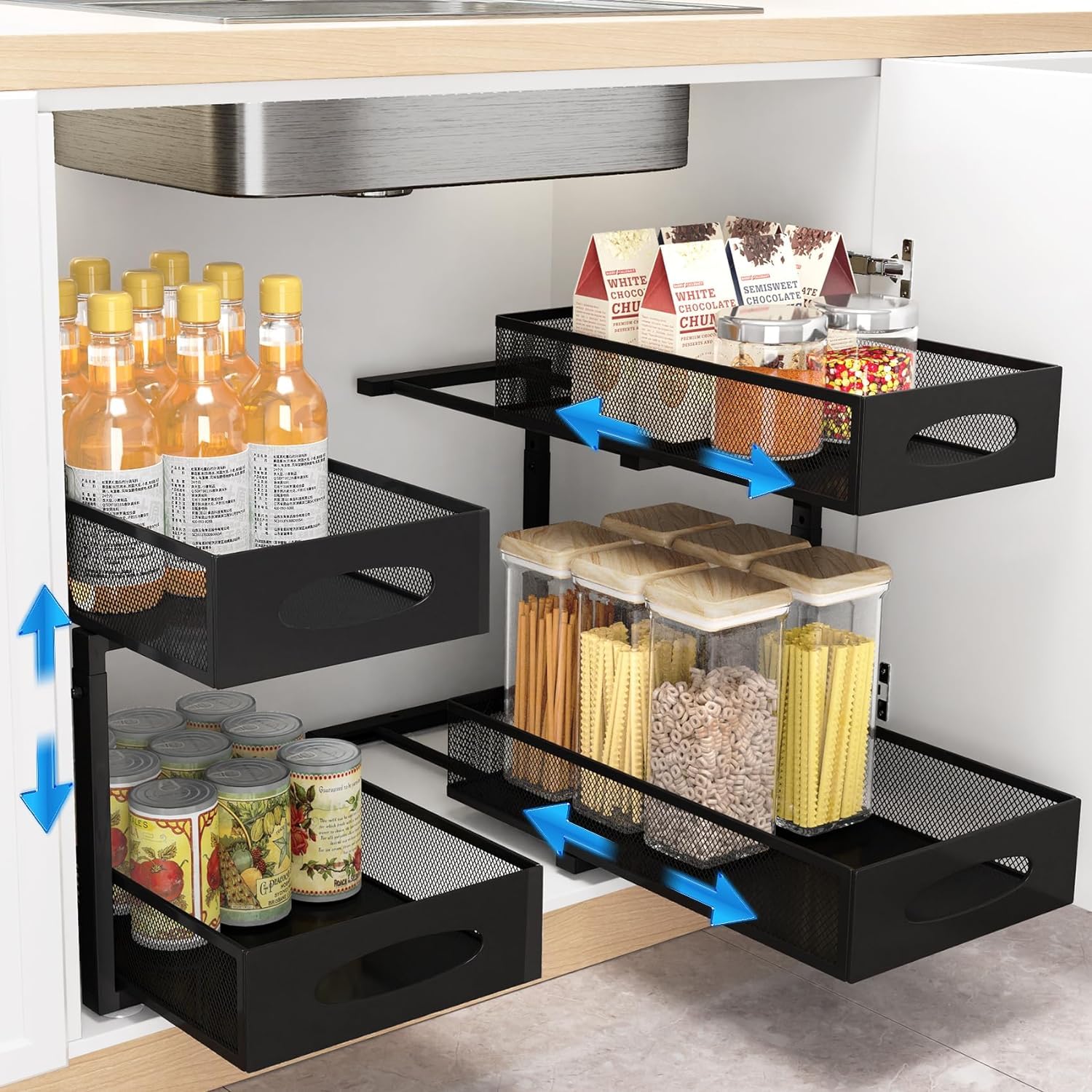 Under Sink Organizer, 2 Tier Pull out Cabinet Organizer Baskets with ...