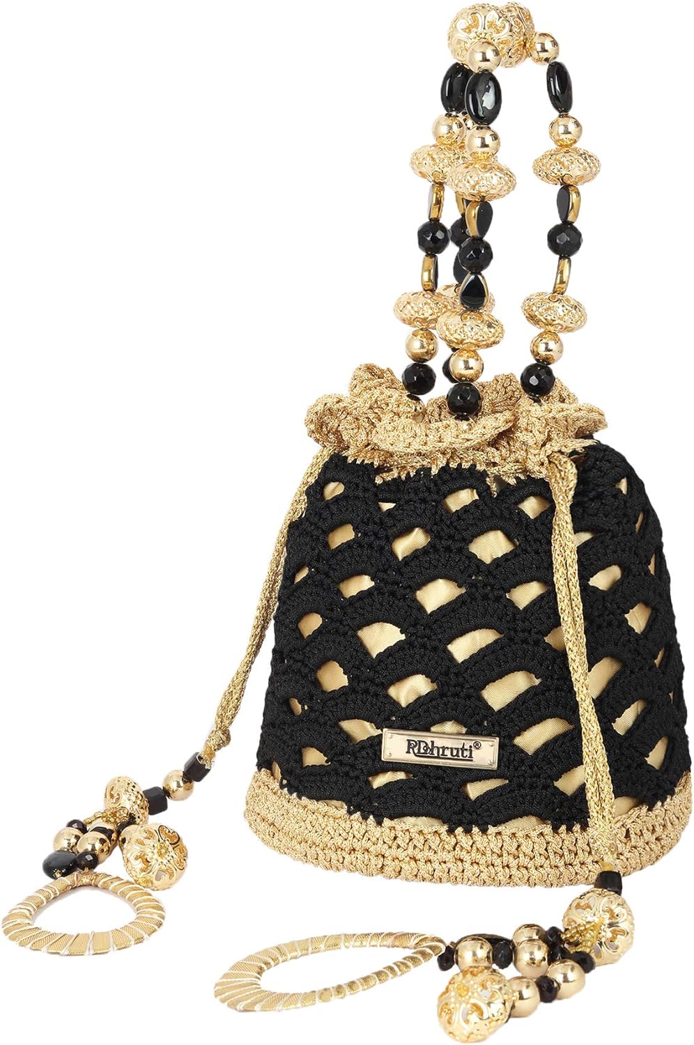 RDhruti Handmade Crochet Black Potli Batwa/Bag for Women & Girls ...