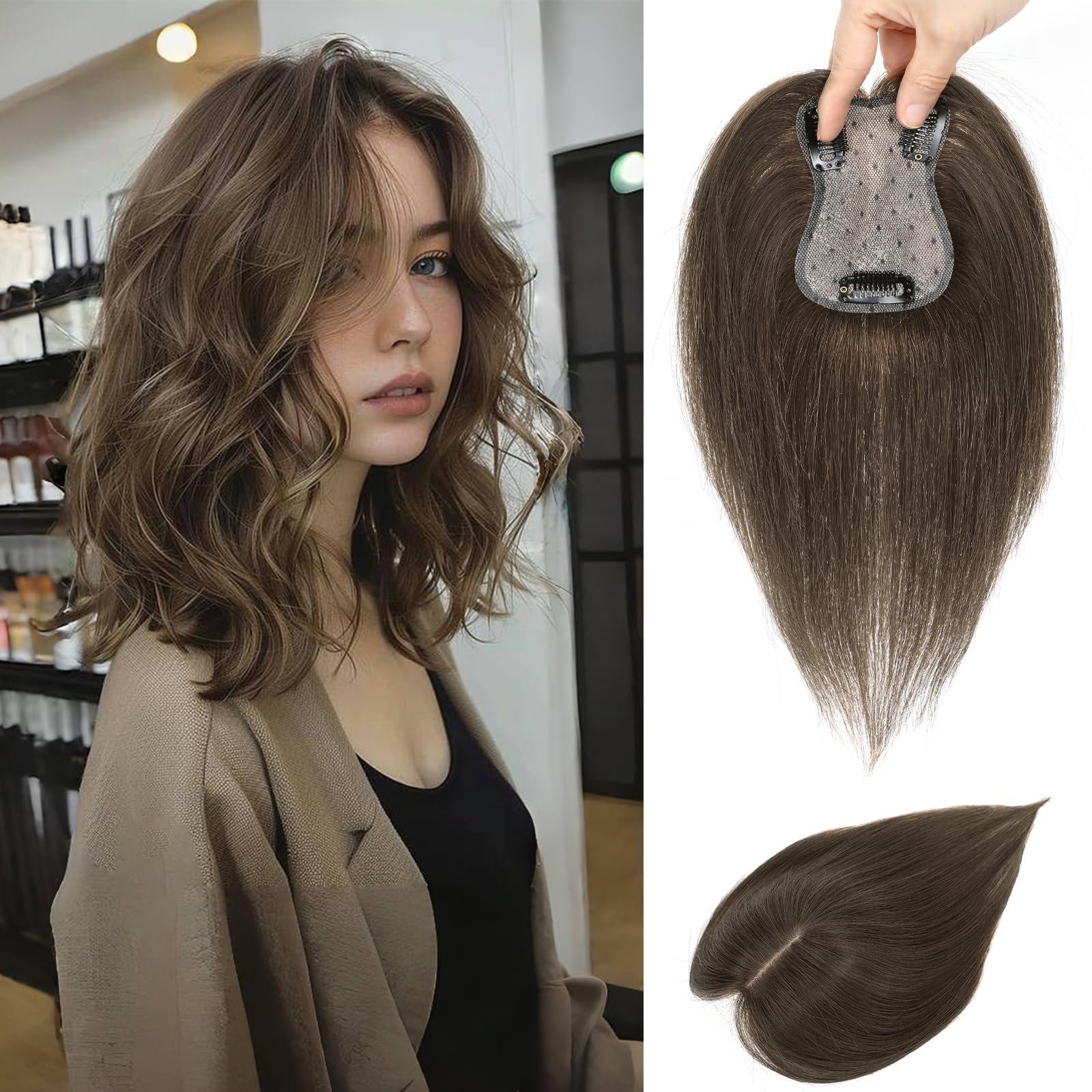 OLLAVO Hair Toppers for Women Real Human Hair, 360°3D Bangs Hair Clip ...