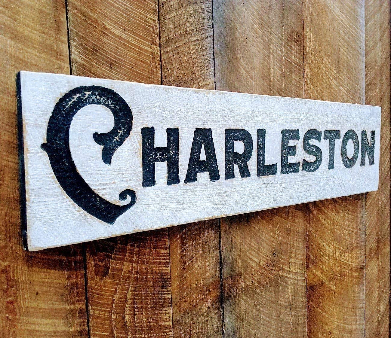 Amazon.com: Charleston Carved Sign Large 40"x10" Rough Cut Wood Lumber ...