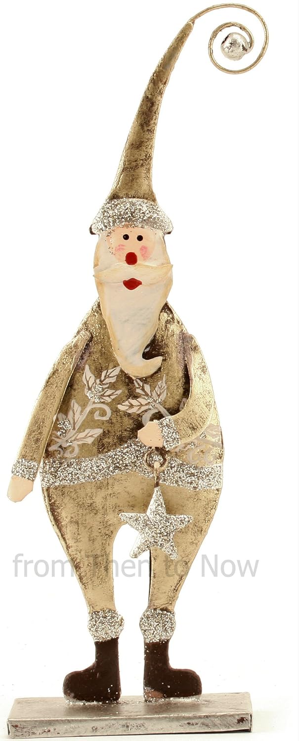 Christmas Metal Standing Figure Silver Gold Decoration (SANTA): Amazon ...