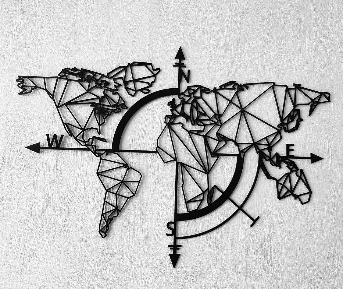 Mapa Mundi minimalista de madera, diseño 4 Points. de 100cm x 94cm. 3B ...