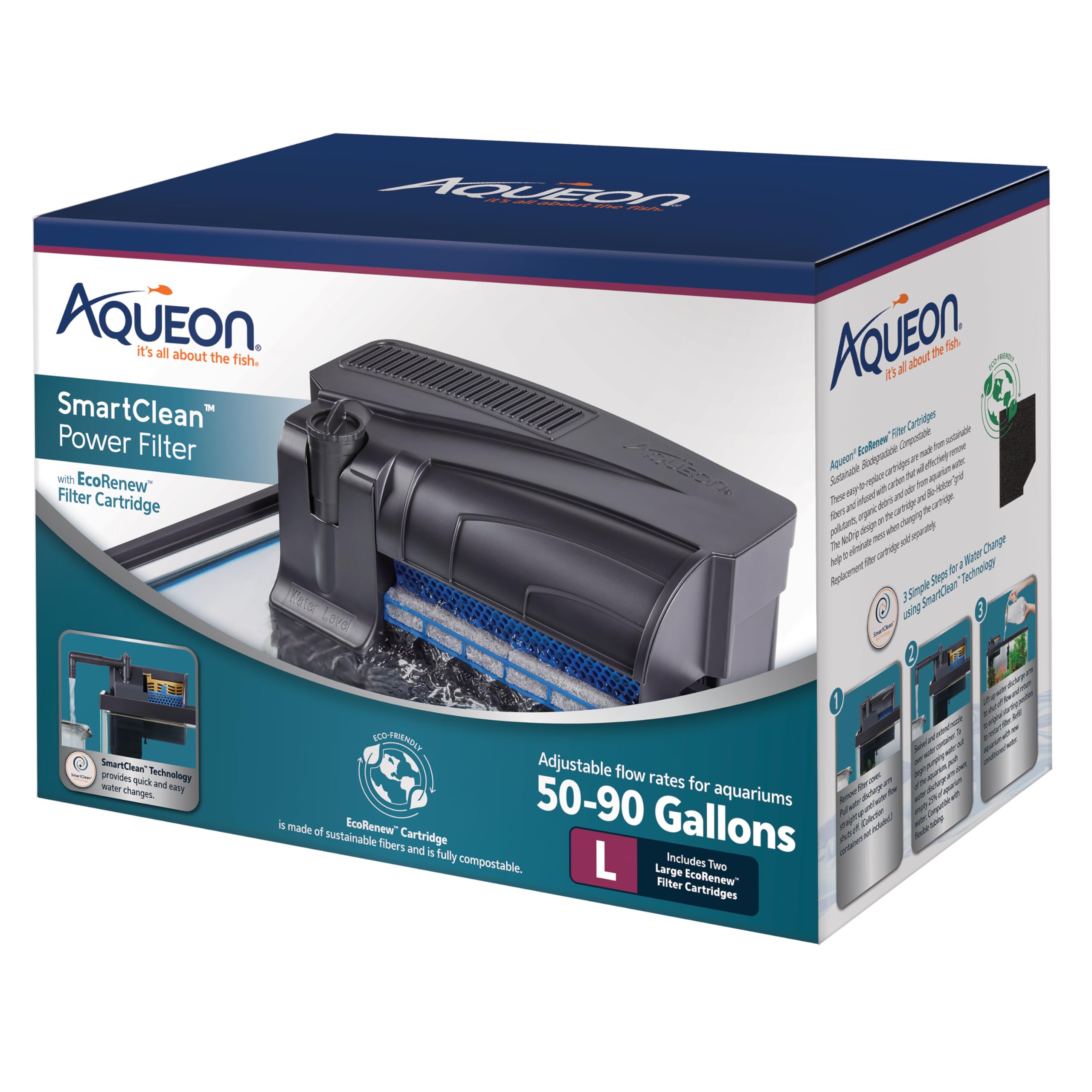 Aqueon Aquarium Fish Tank SmartClean Power Filter with EcoRenew Filter ...