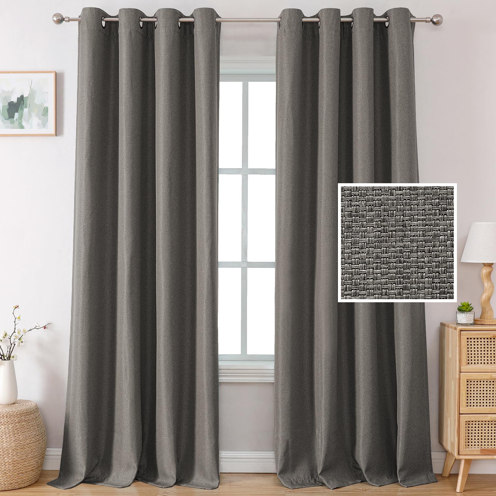 H.VERSAILTEX Linen Blackout Curtains 108 Inches Long for Bedroom/Living ...