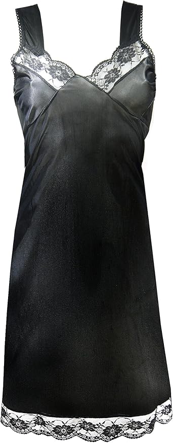 Ladies Black White Full Slips Knee Length Lace Trim Long UK 8-22 Size ...