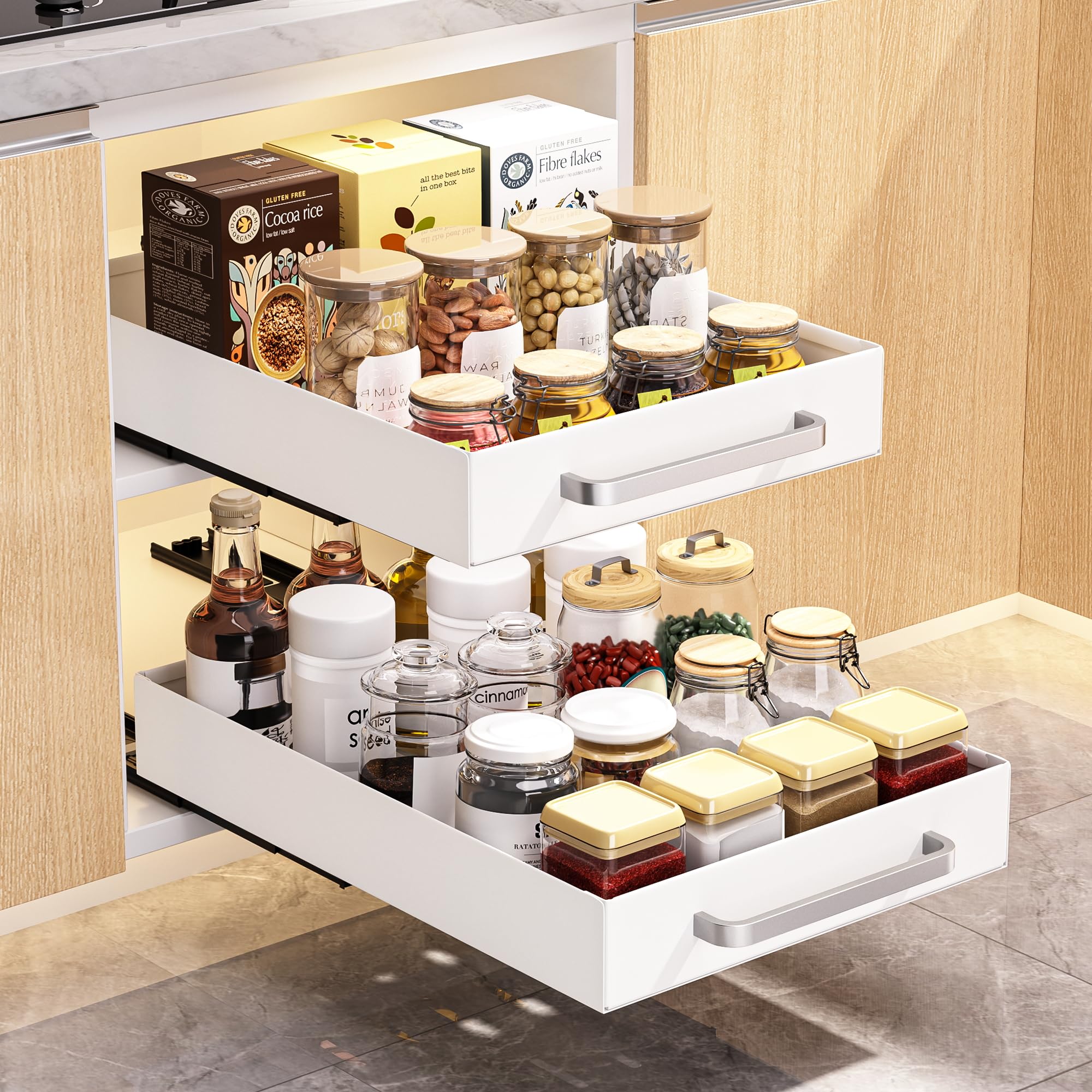 Liuoud 2 Pack Pull Out Cabinet Organizer Adhesive Slide Out Drawer For ...