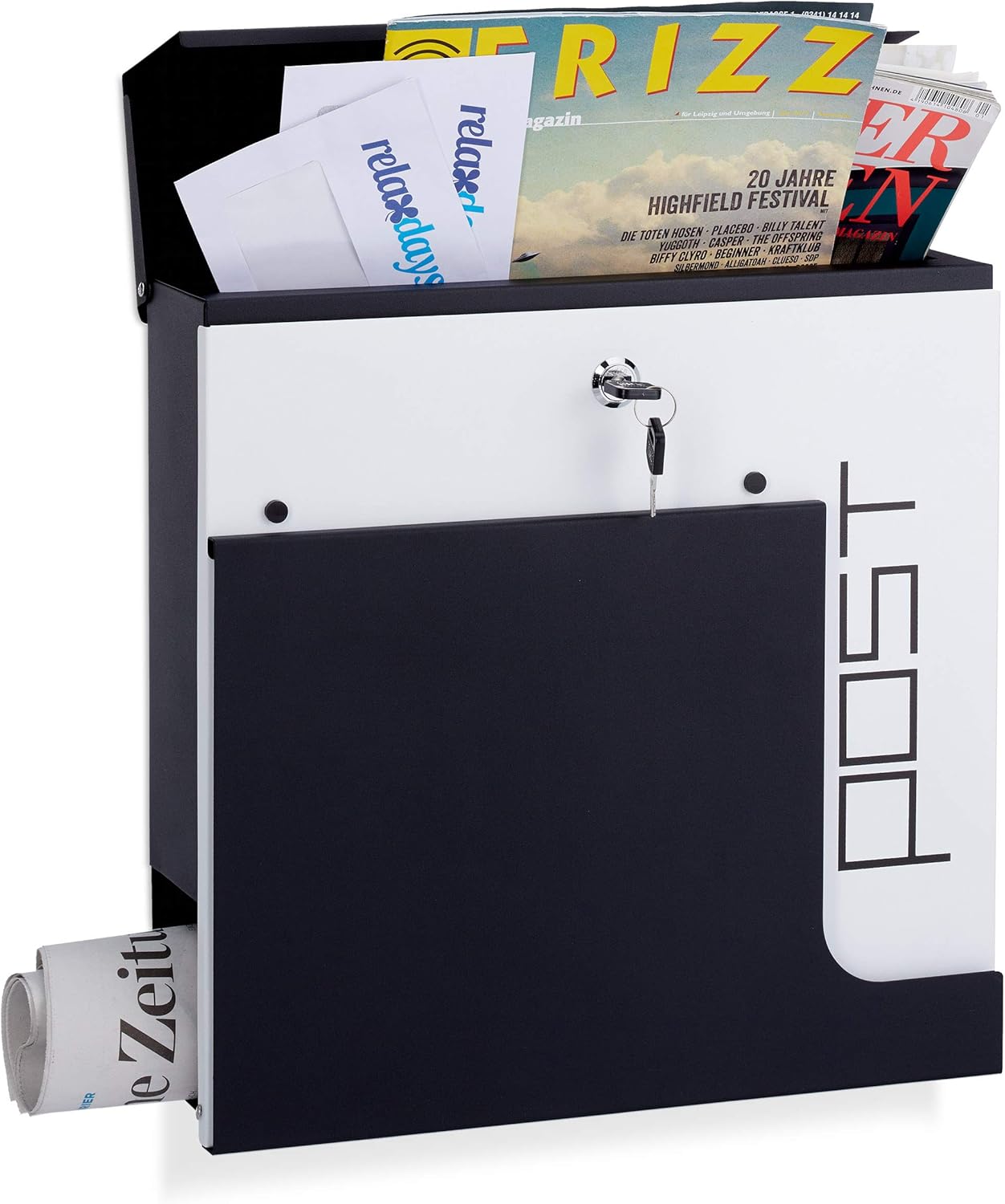 Relaxdays Modern Letterbox with Newspaper Slot, Lockable DIN A4 ...
